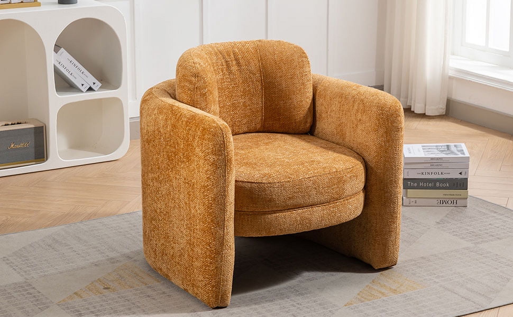 Mid Century Upholstered Barrel Accent Chair with Curved Backrest and ...