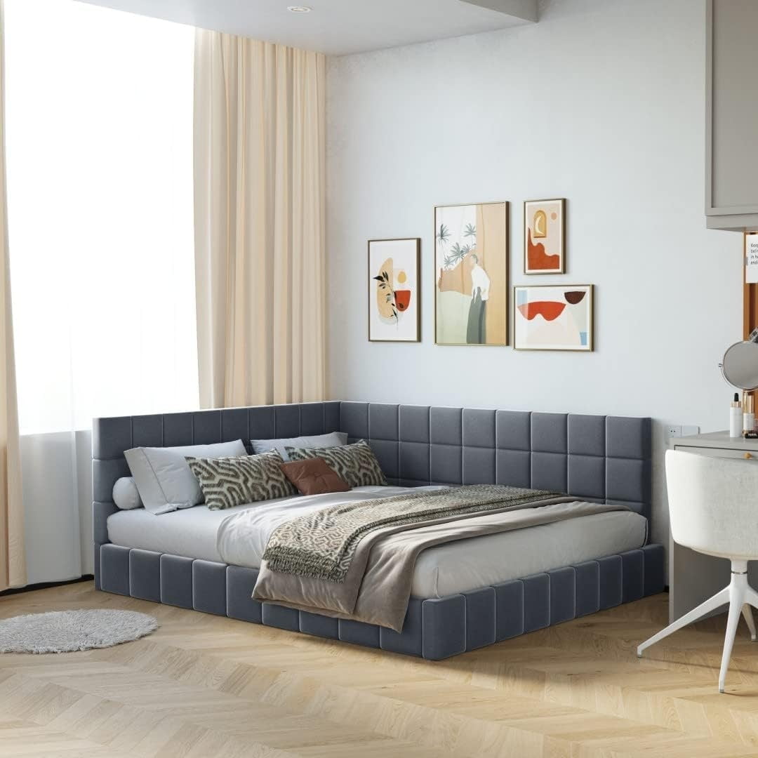 Mid-Century Upholstered Daybed Sofa Bed Frame, Full Size Grey - Walmart.com