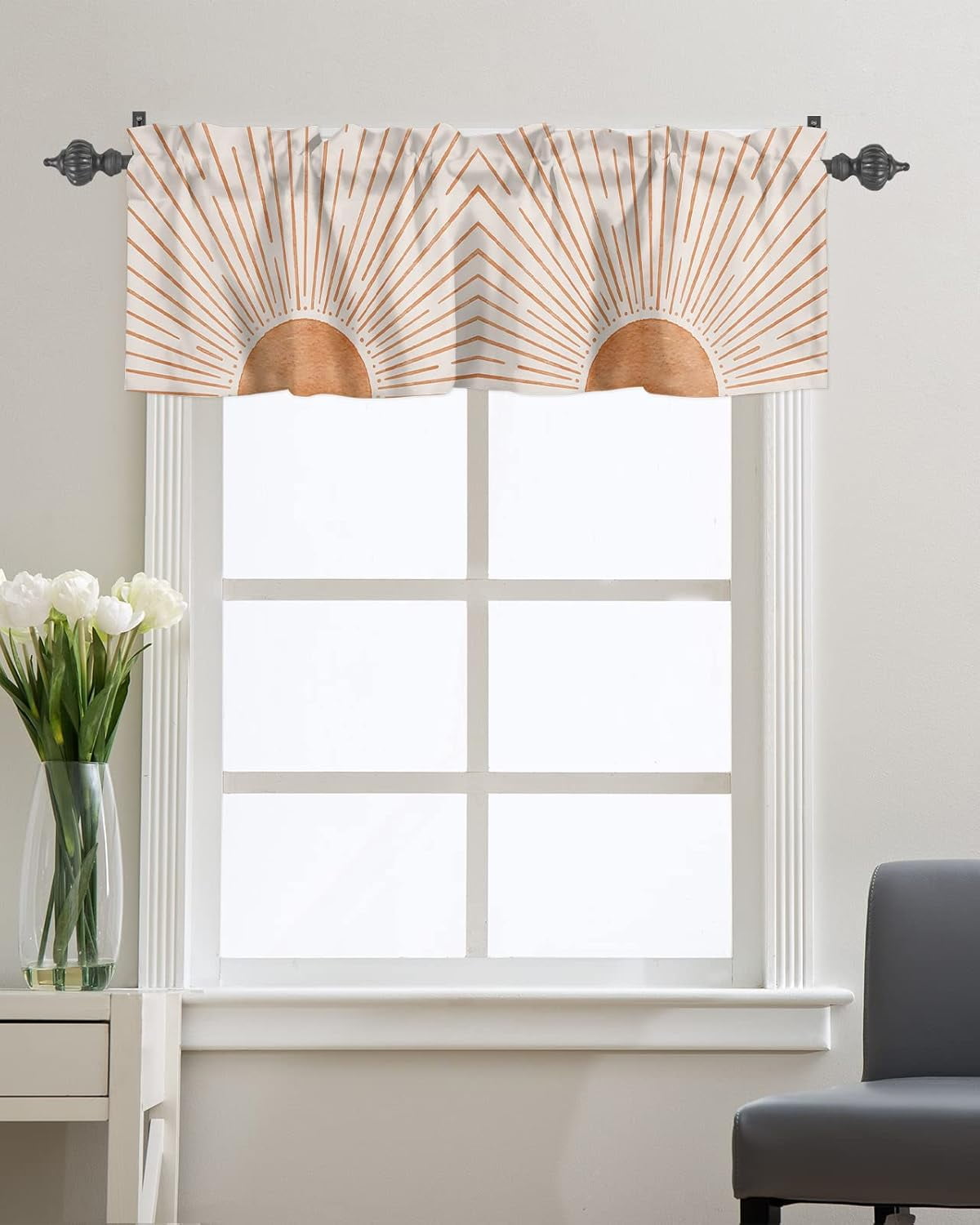 Mid Century Valance Curtain for Window,Terracotta Sun Lines Rod Pocket ...