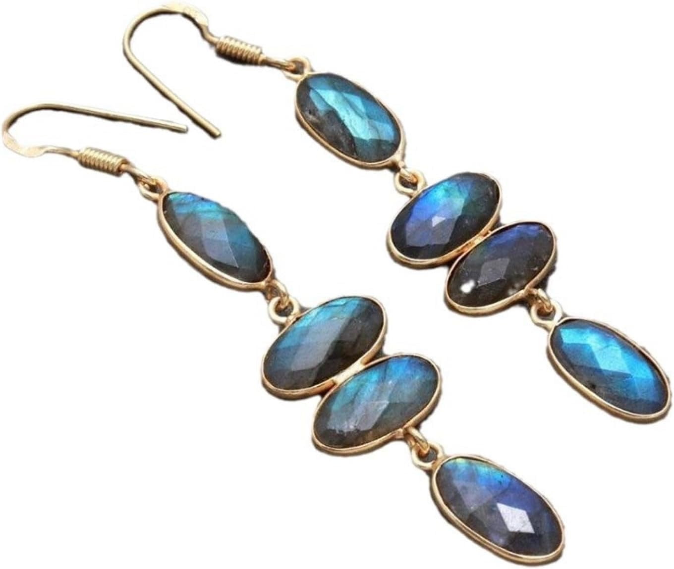 Mid-Century Vintage Blue Crystal Earrings, Gold-Tone Alloy Elongated ...
