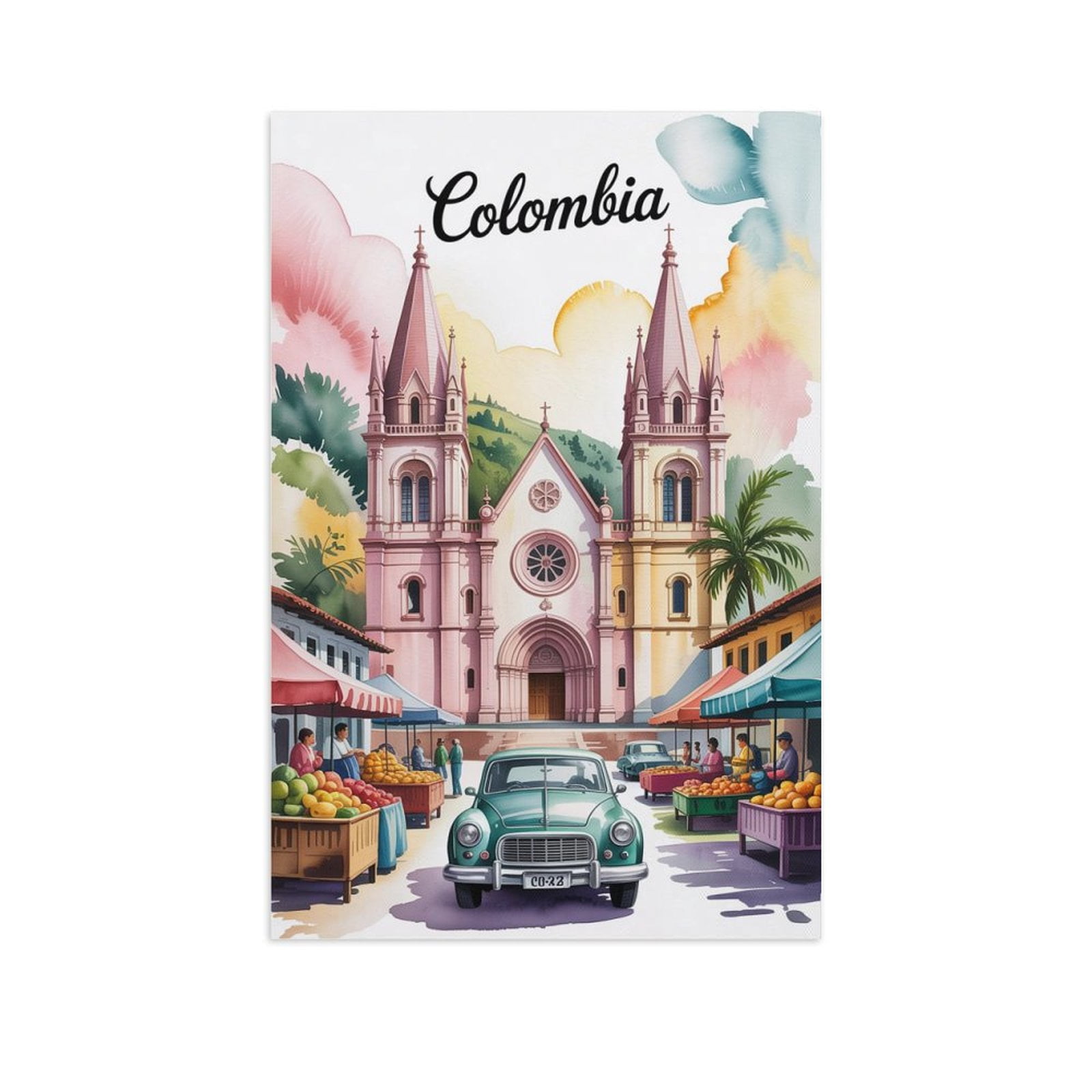 Mid-Century Vintage City Travel Poster of Cúcuta with Architectural ...