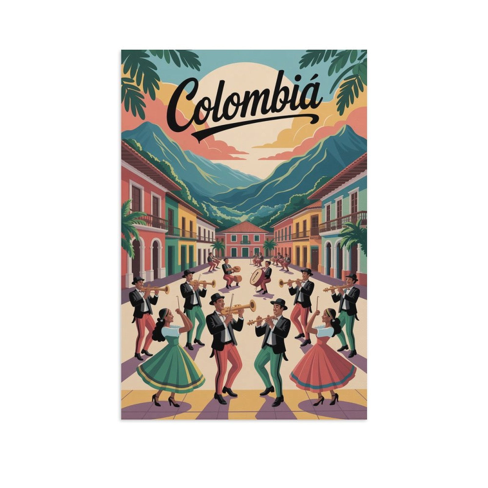 Mid-Century Vintage City Travel Poster of Ibagué with Architectural ...