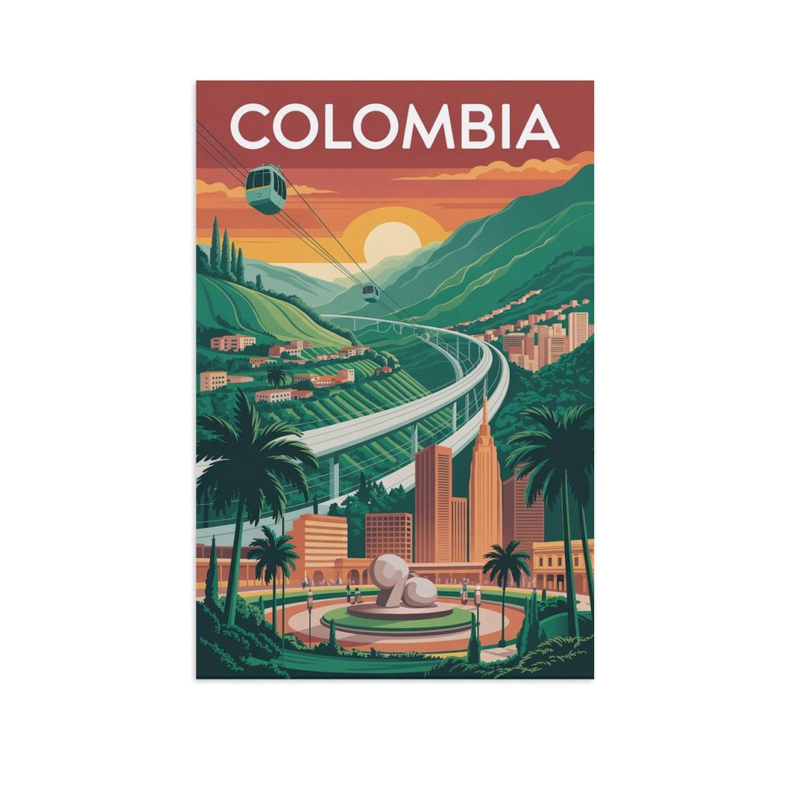 Mid-Century Vintage City Travel Poster of Medellín with Architectural Landmarks And Charm Canvas ...