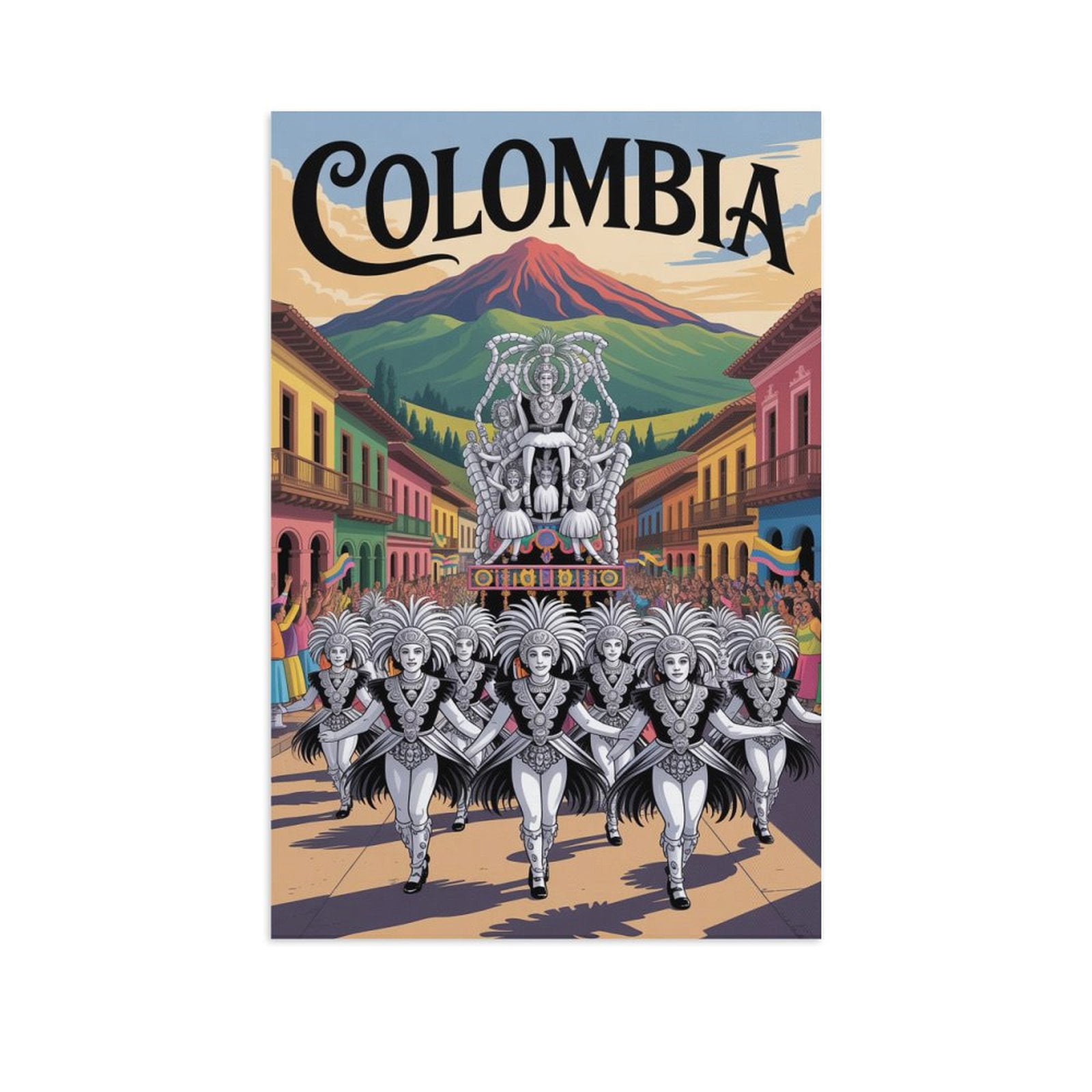 Mid-Century Vintage City Travel Poster of Pasto with Architectural ...