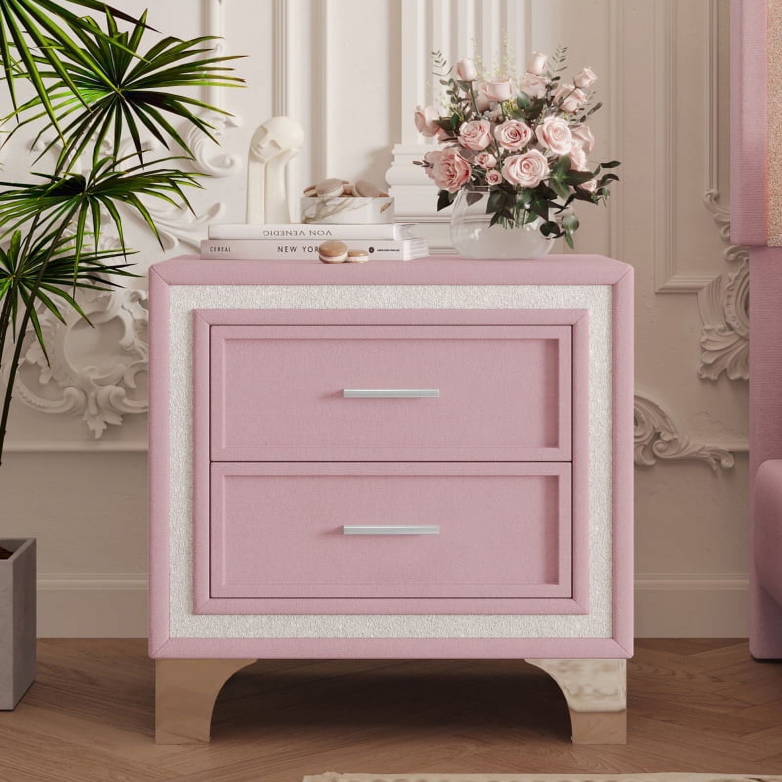 Mid Century Vintage Nightstand with Silver Glitter Strip Decor and ...