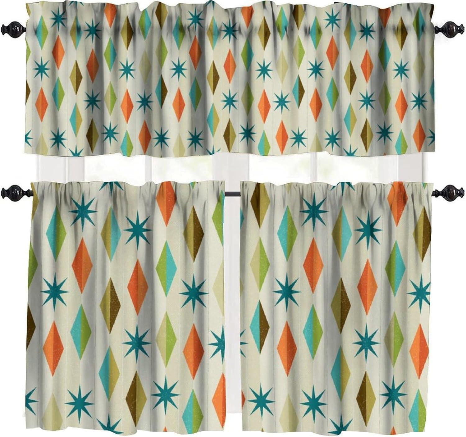 Mid Century Vintage Valances Set for Kitchen, Teal Green Yellow Orange ...