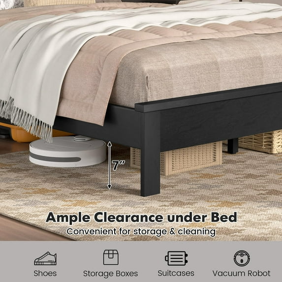 Mid Century Wood Platform Bed Frame with Headboard, Solid Wood Legs ...