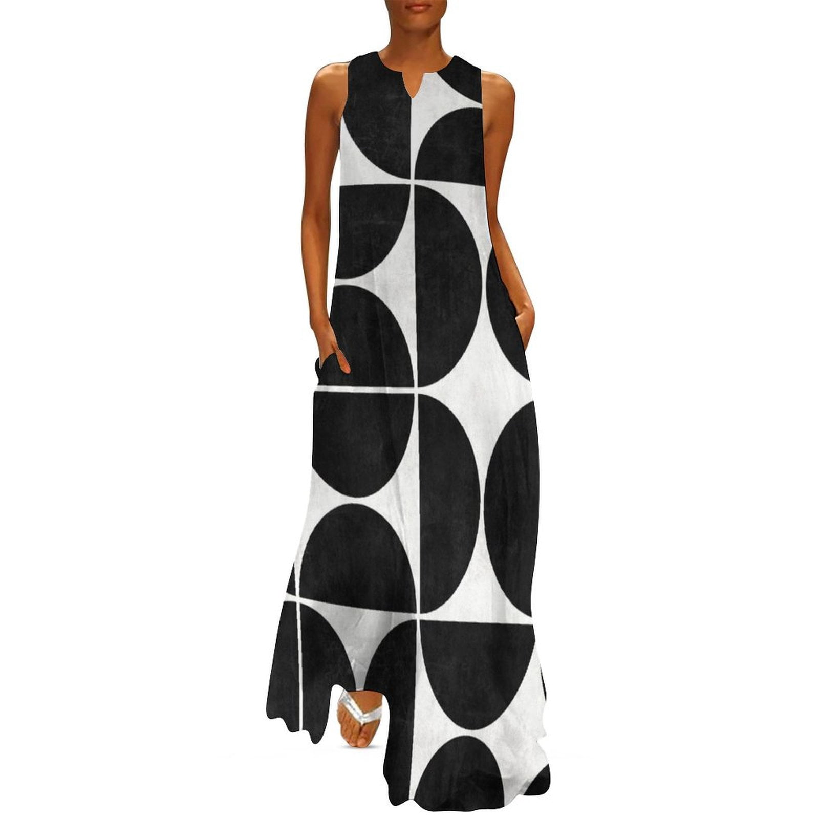 Mid-Ctury Modern Pattern No.3 - Black and White Concrete Long Dress ...