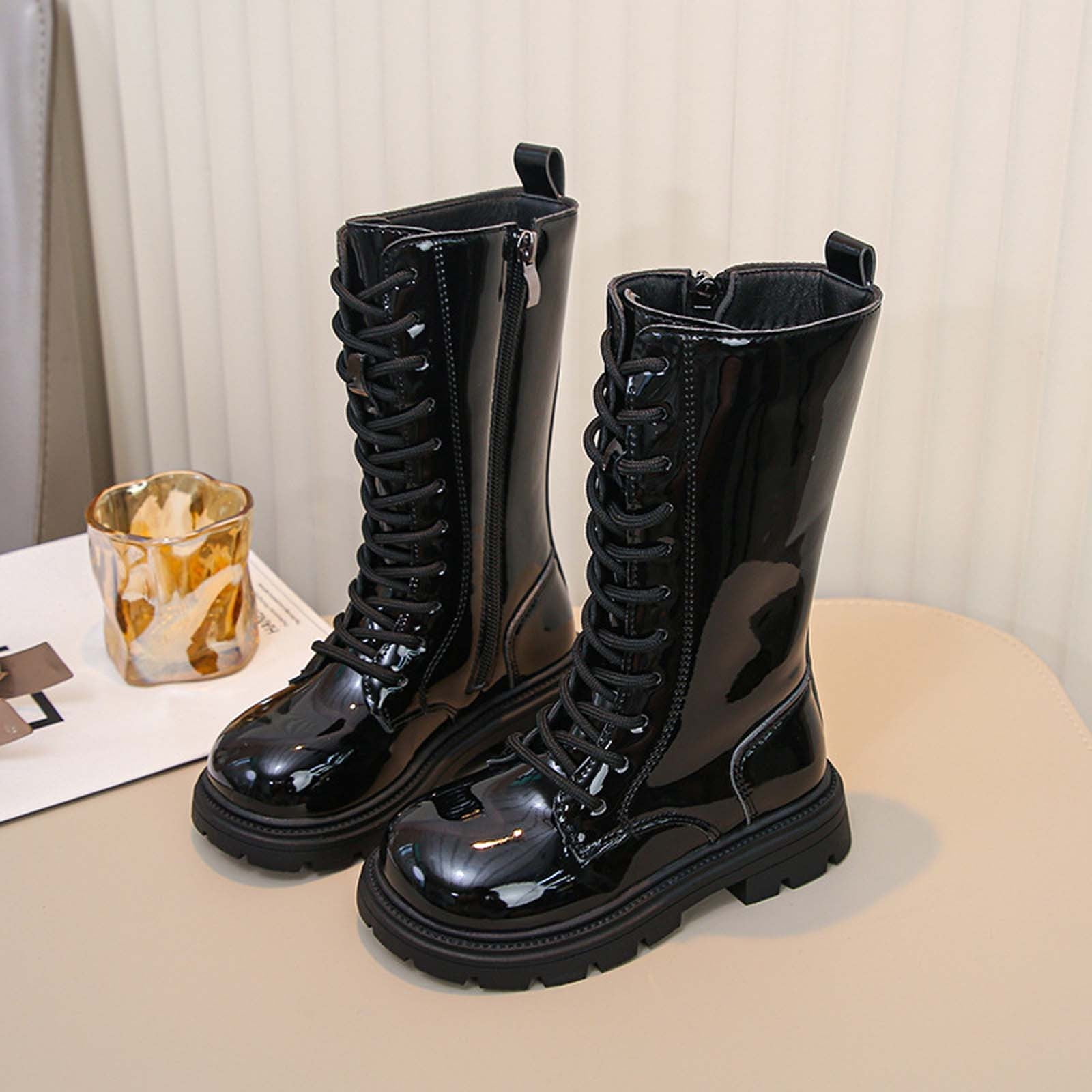 Mid Culf Boots for Girl Knee High Fall And Winter Fashion Leather Boots ...
