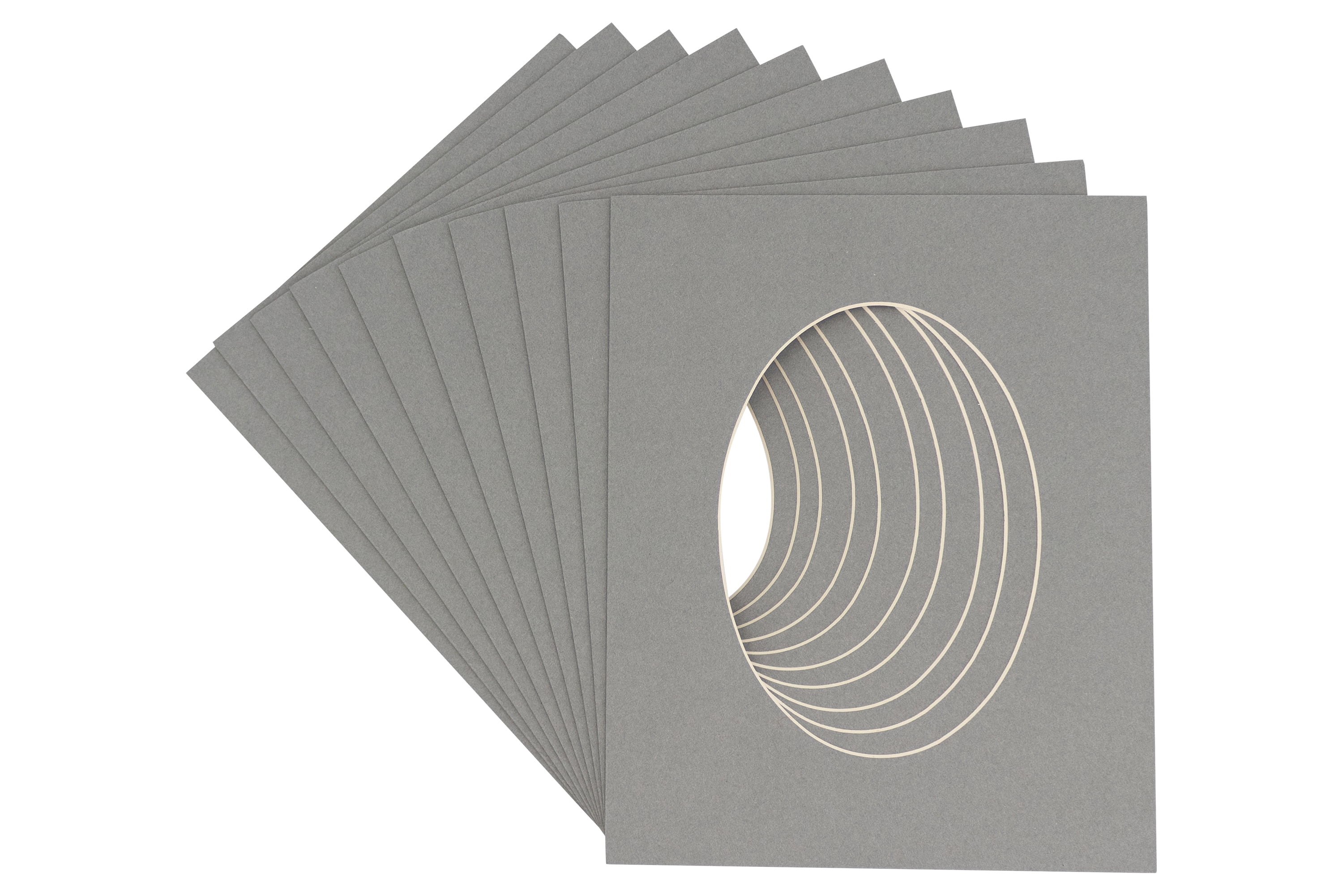 Mid Grey Acid Free 6x7.5 Oval Picture Frame Mat with White Core Bevel ...