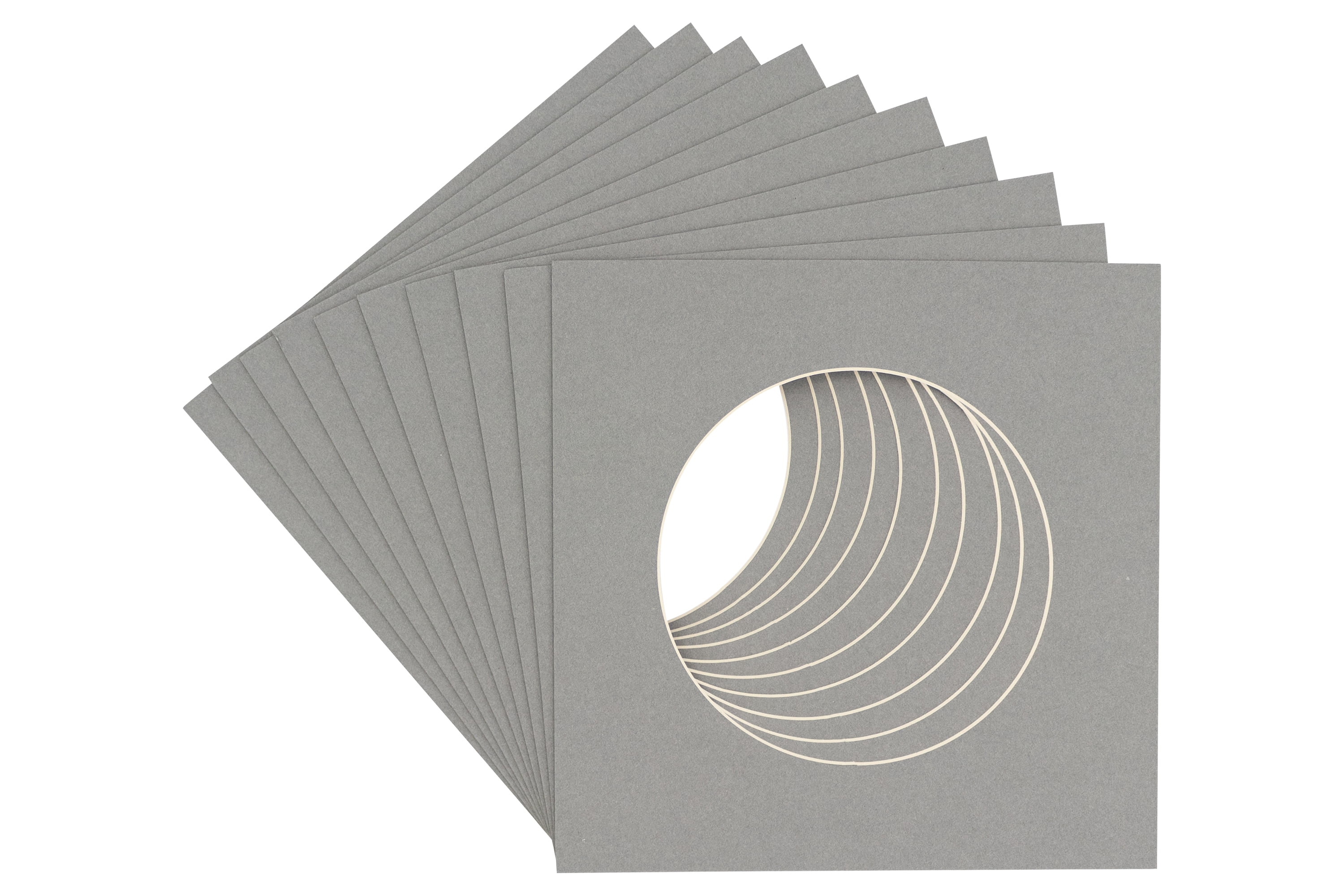 Mid Grey Acid Free 7x7 Cirlce Picture Frame Mat with White Core Bevel ...