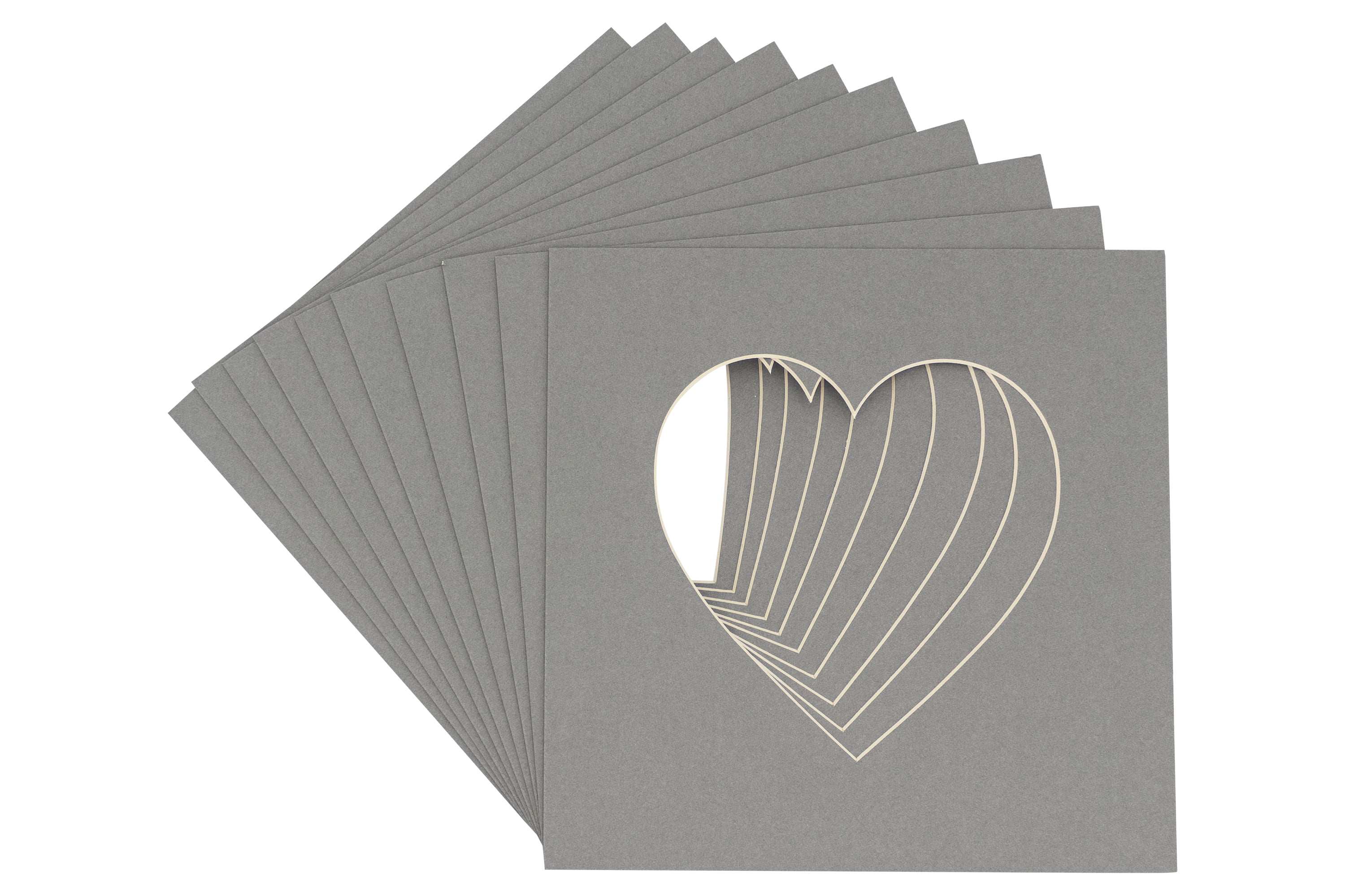 Mid Grey Acid Free 7x7 Heart Picture Frame Mat with White Core Bevel ...
