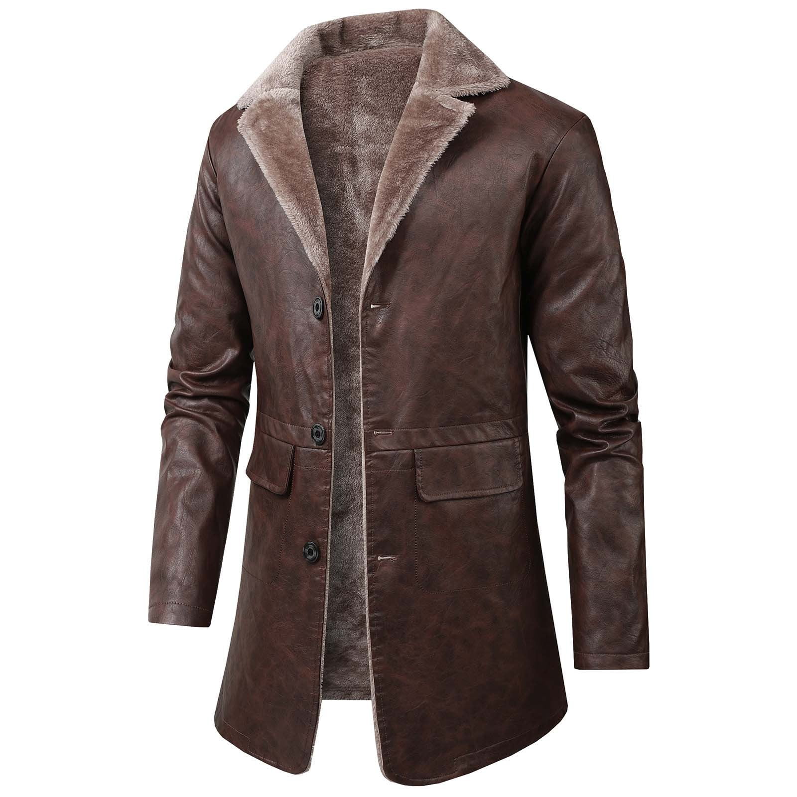 Mid Length Leather Jacket Business Casual Winter Coat With Thick And ...