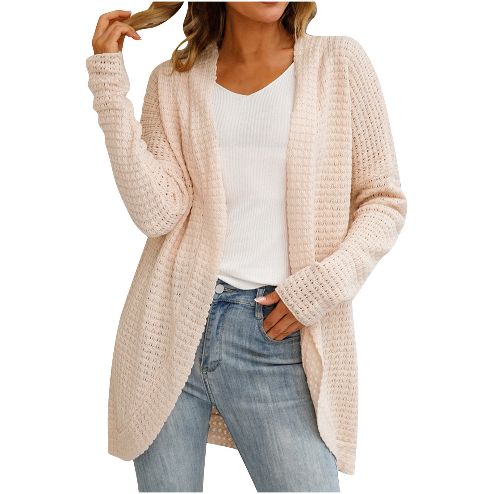 Mid-Long Cardigans for Women Soft Comfy Solid Color Open Front Knit ...