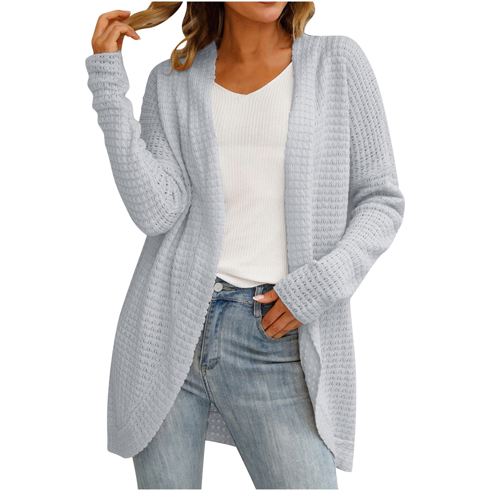 Mid-Long Cardigans for Women Soft Comfy Solid Color Open Front Knit ...