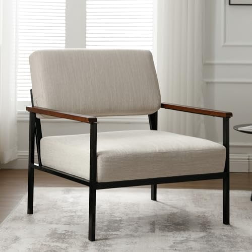Mid Modern Accent Chair Arm Chairs, Comfy Armchair Linen Upholstered ...