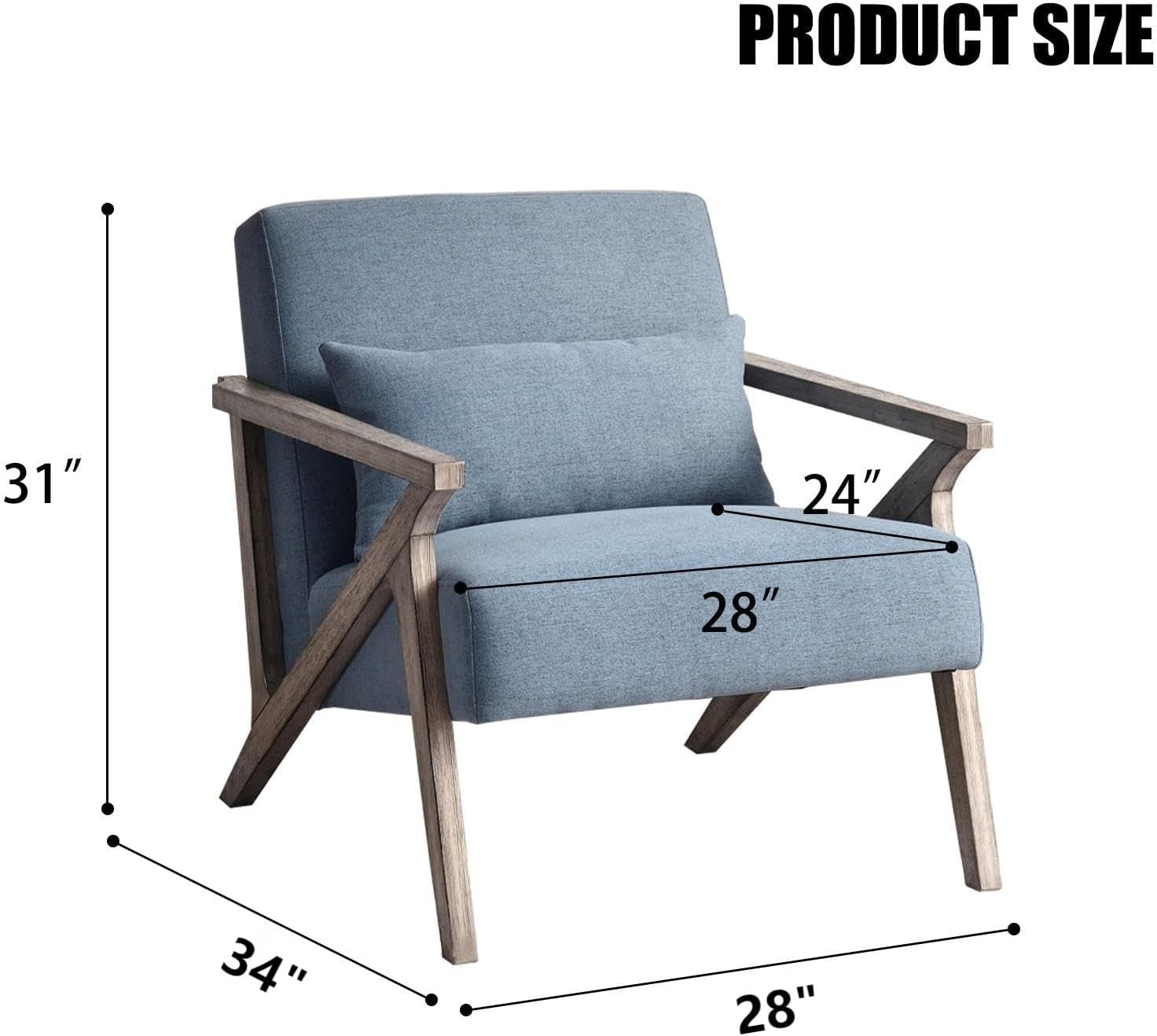 Mid Modern Accent Chair Set of 2 with Wood Frame, Blue Upholstered ...