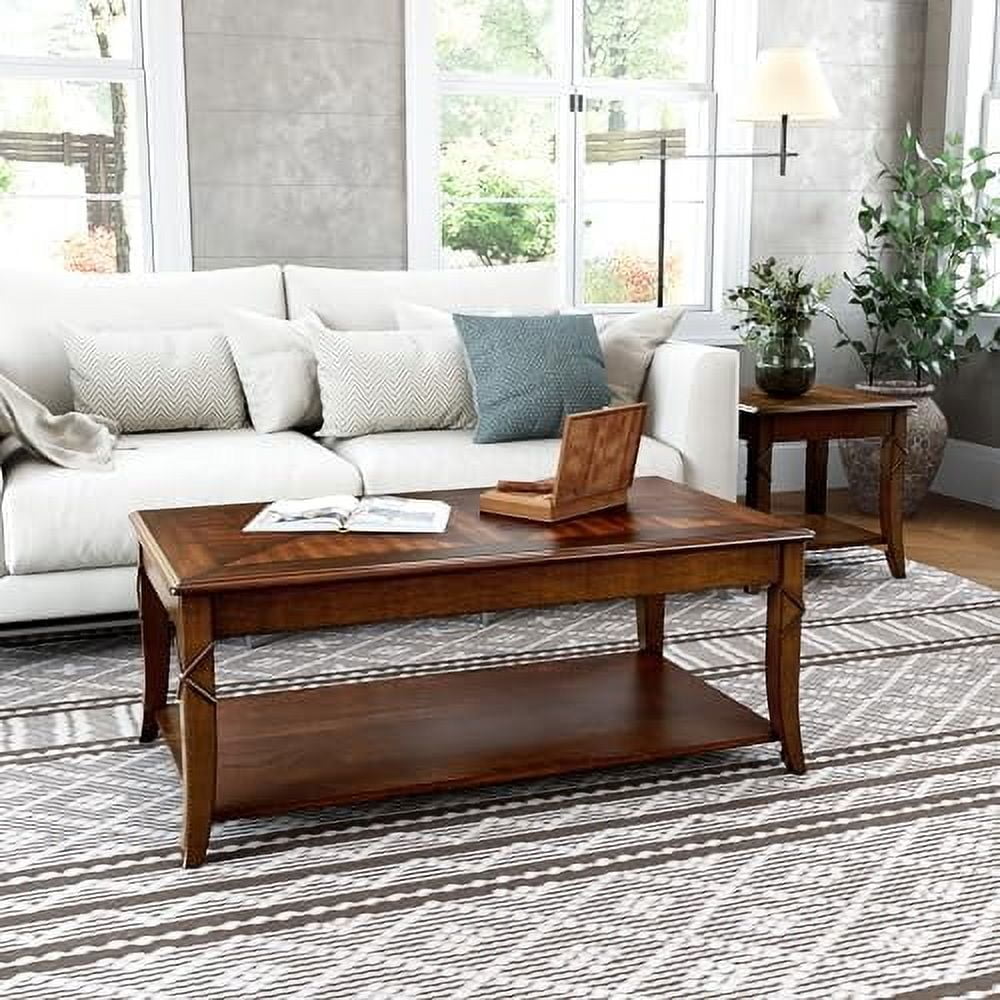 Mid- Modern Living Room Coffee Table Set, 2-Piece Solid Wood Living ...