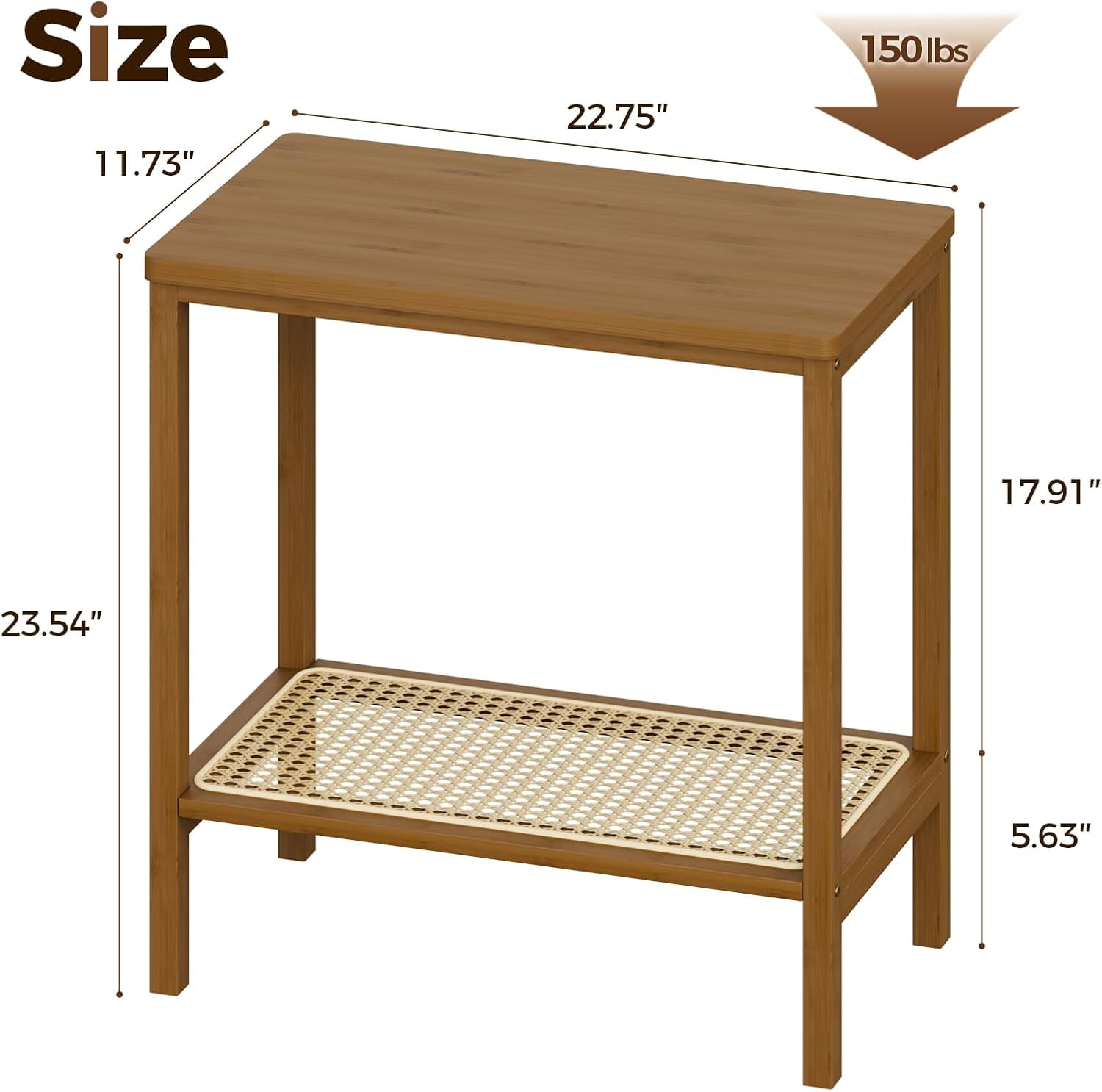 Mid Modern Rattan Side Table with 2-Tier Storage for Small Spaces ...