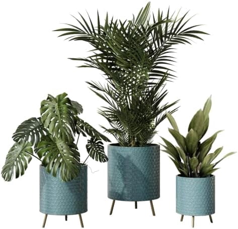 Mid- Modern Rhys Honeycomb Embossed Planter Pot with Nyra Gold Stand ...