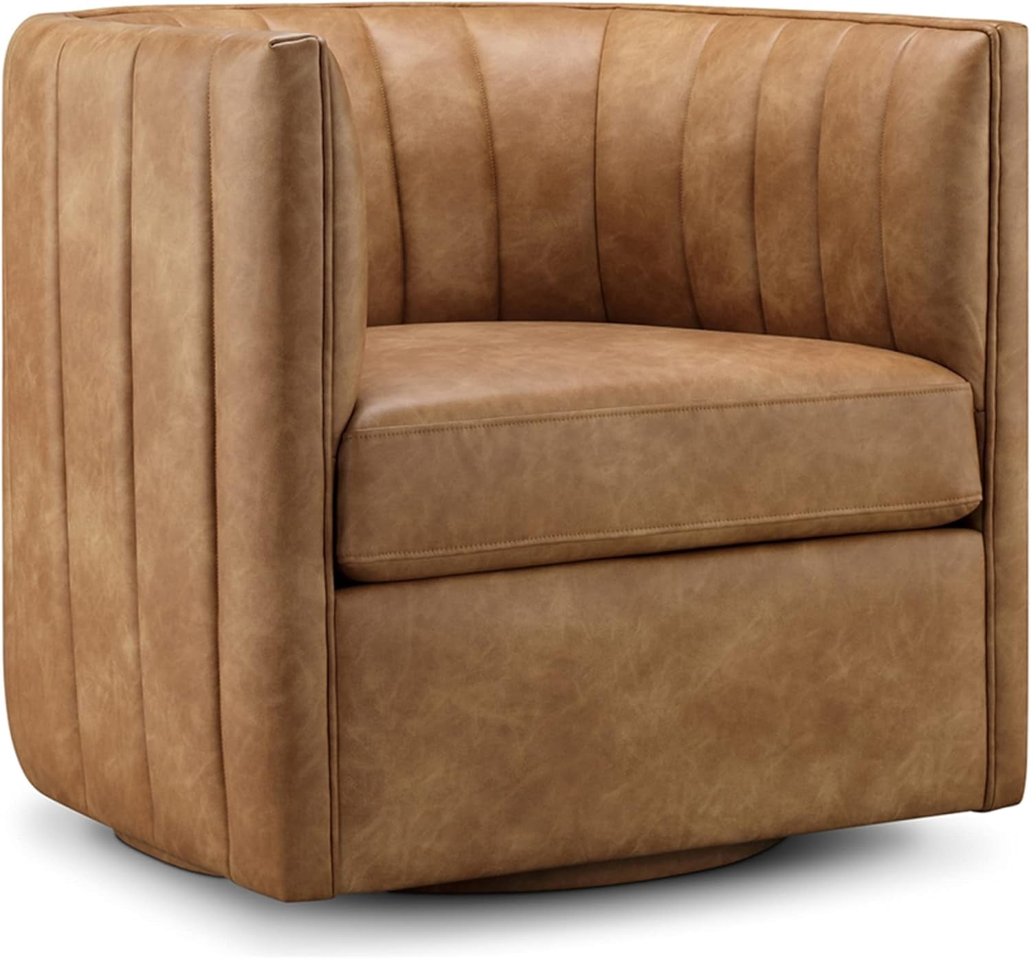 Mid- Modern Swivel Armchair, Channel-Tufted Faux Leather Accent Chair ...