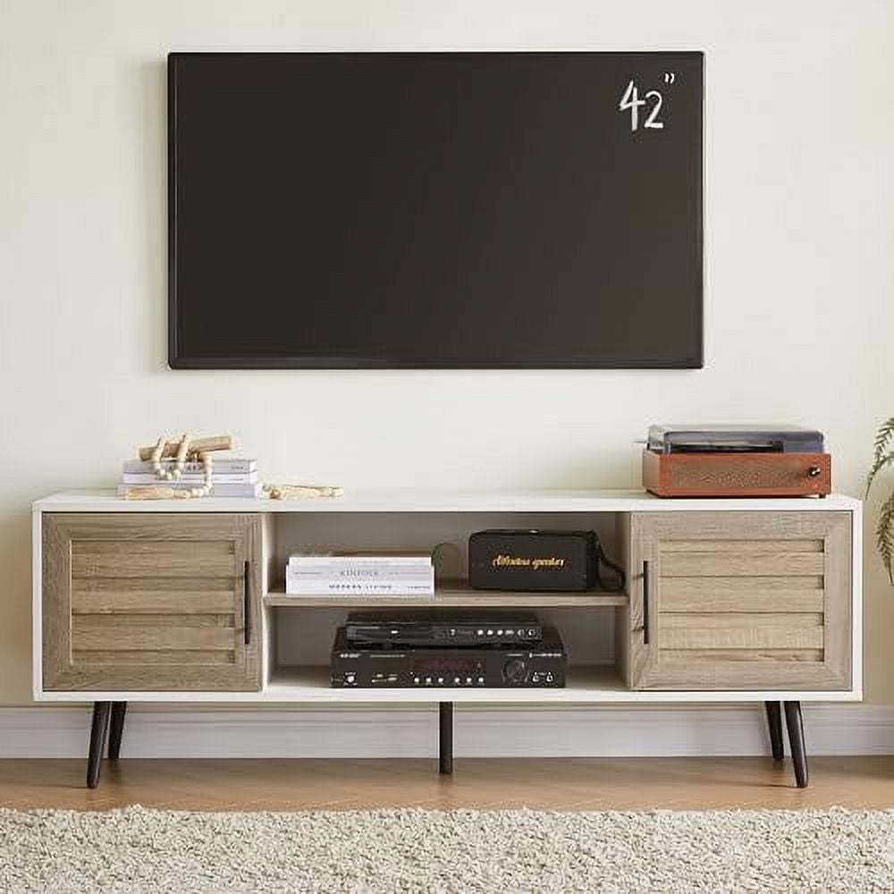 Mid Modern TV Stand for 65" TV, Wood TV Stand with Storage Cabinet and ...