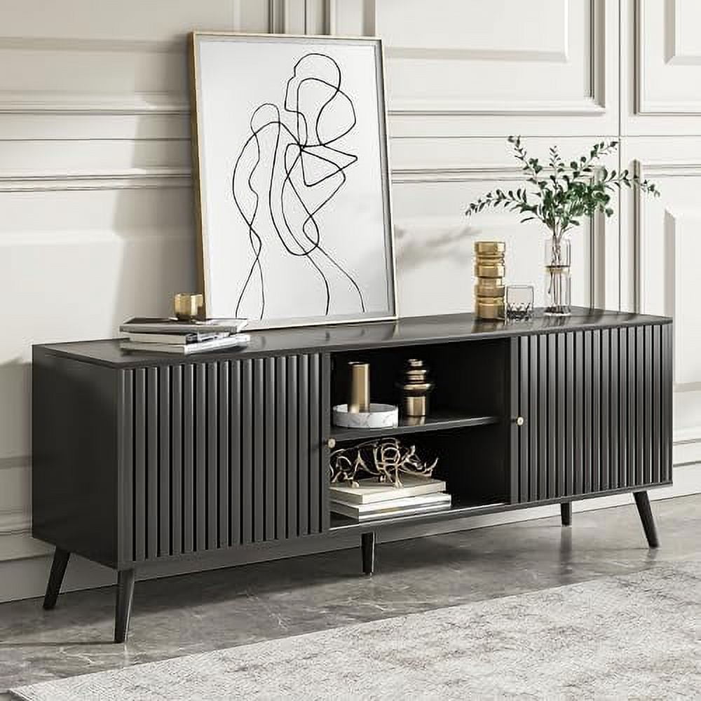 Mid Modern TV Stand for Televisions to 70 Inches, with Sliding Doors ...