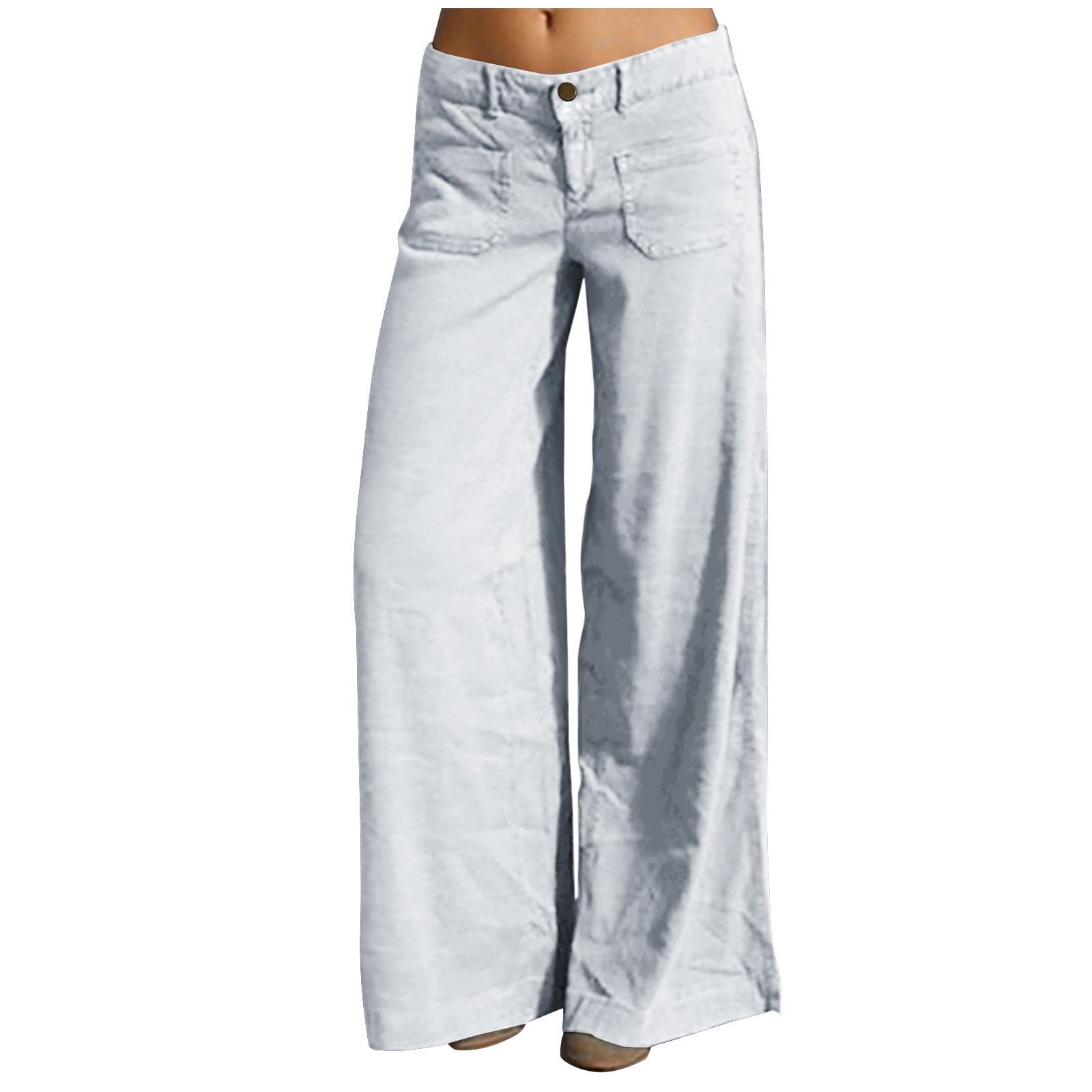 Mid Rise Cargo Pants for Women Casual Solid Loose Fit Straight Wide Leg ...