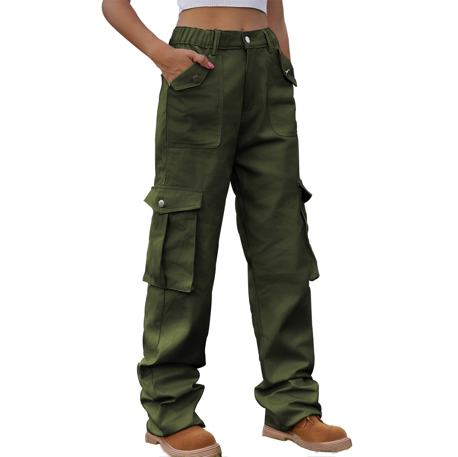 Mid Rise Jeans for Women Multi-Pocket Cargo Pants Baggy Straight ...