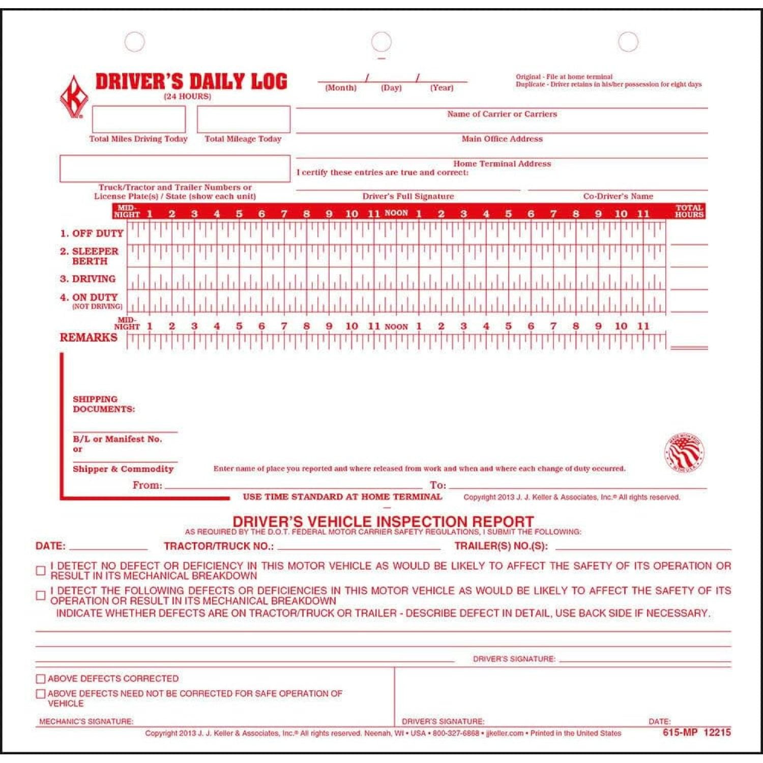 Mid-Size Driver Daily Log 5-pk. w/Simplified Driver Vehicle Inspection ...