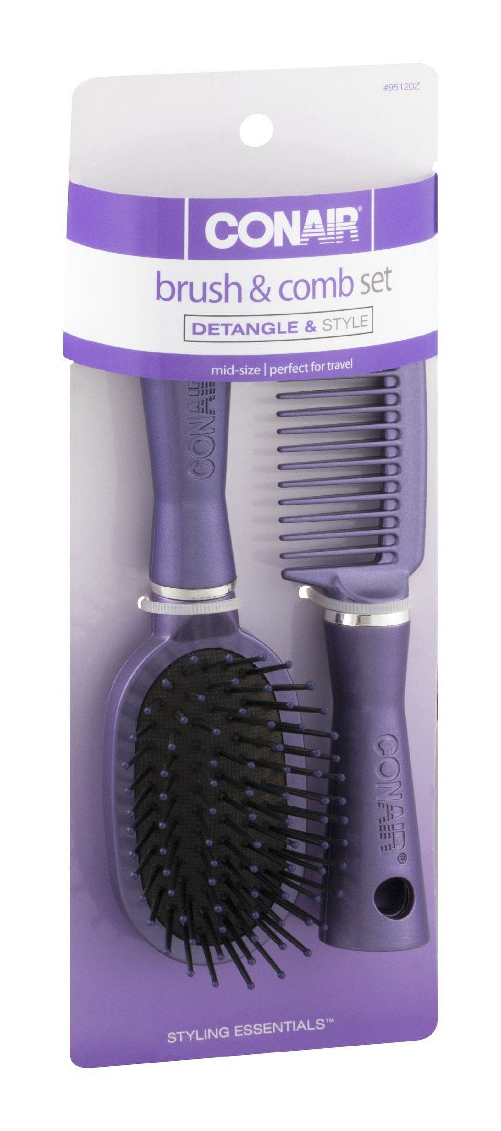 Mid-Sized Compact Detangling Cushion Hairbrush & Styling Comb Set ...