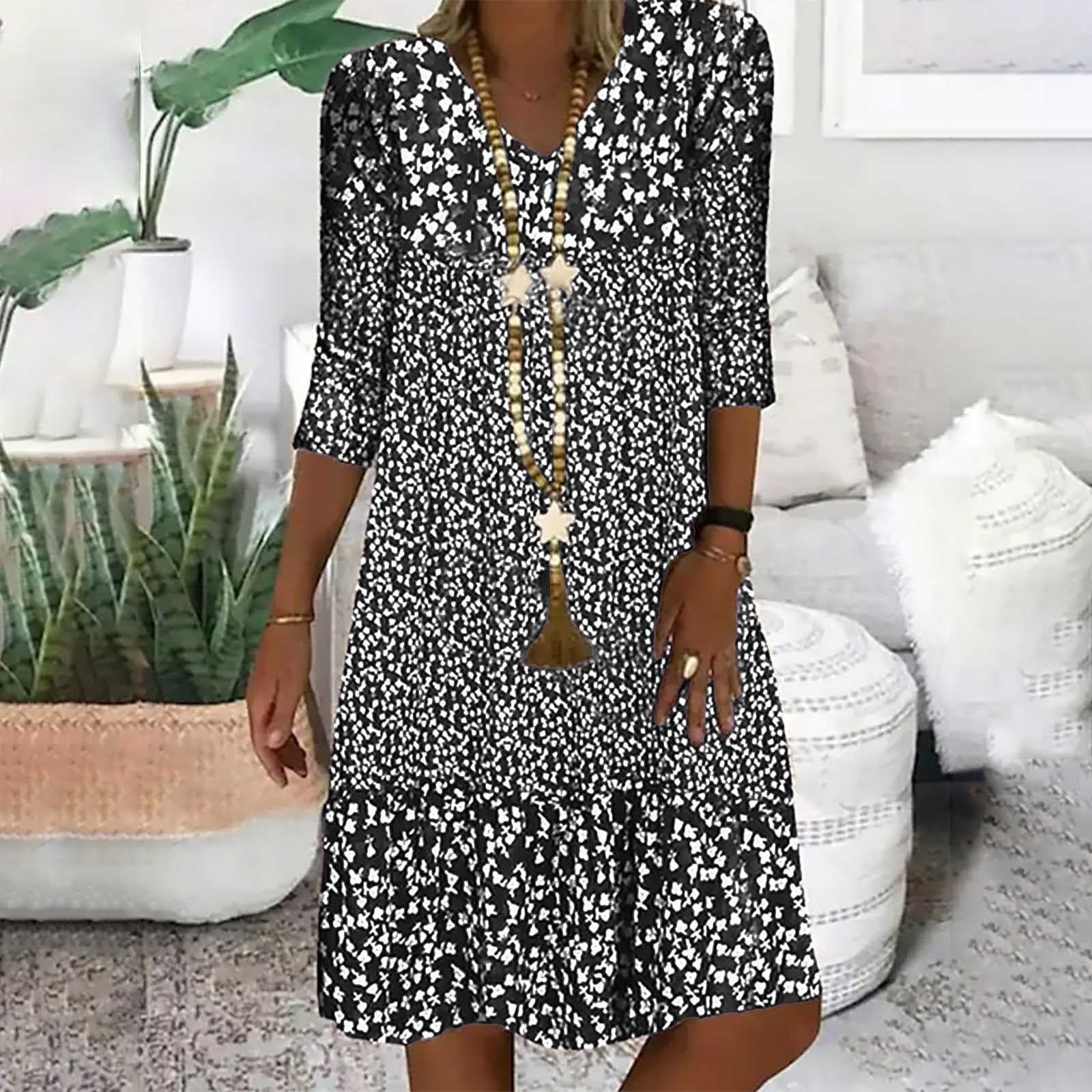 Mid Sleeved V Neck Medium Length Dress With Floral Dresses For Women ...