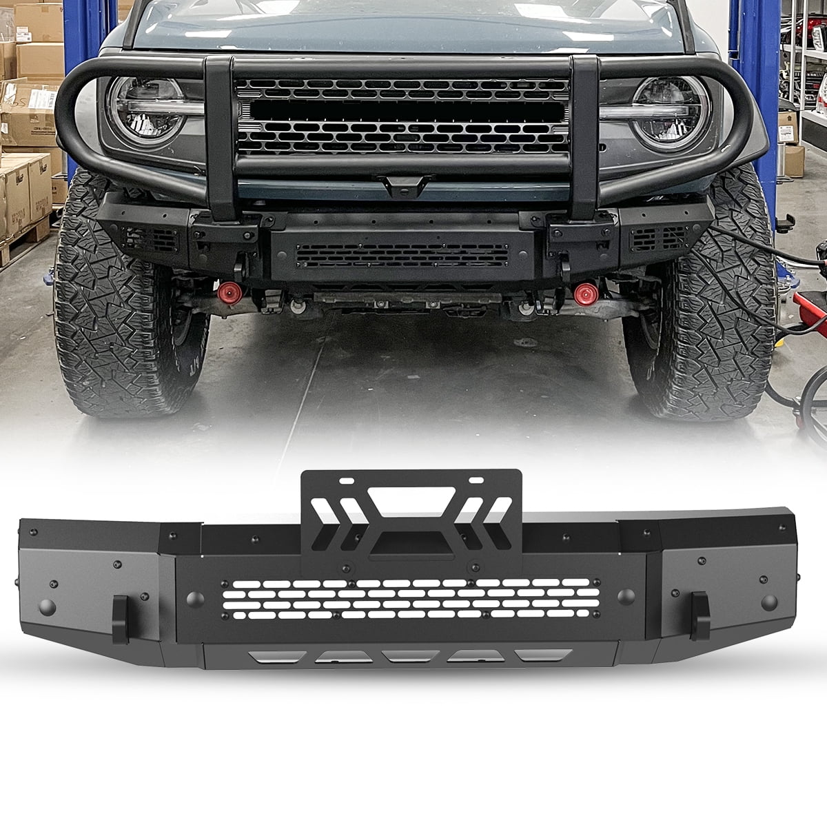 Mid-Width Front Bumper + D-Ring Mount+License Plate Bracket For 2021 ...