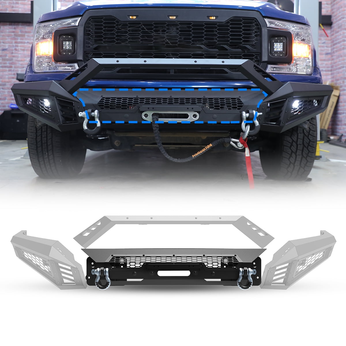 Mid-Width Front Bumper w/2 x D Shackles For 2018 2019 2020 Ford F-150 ...