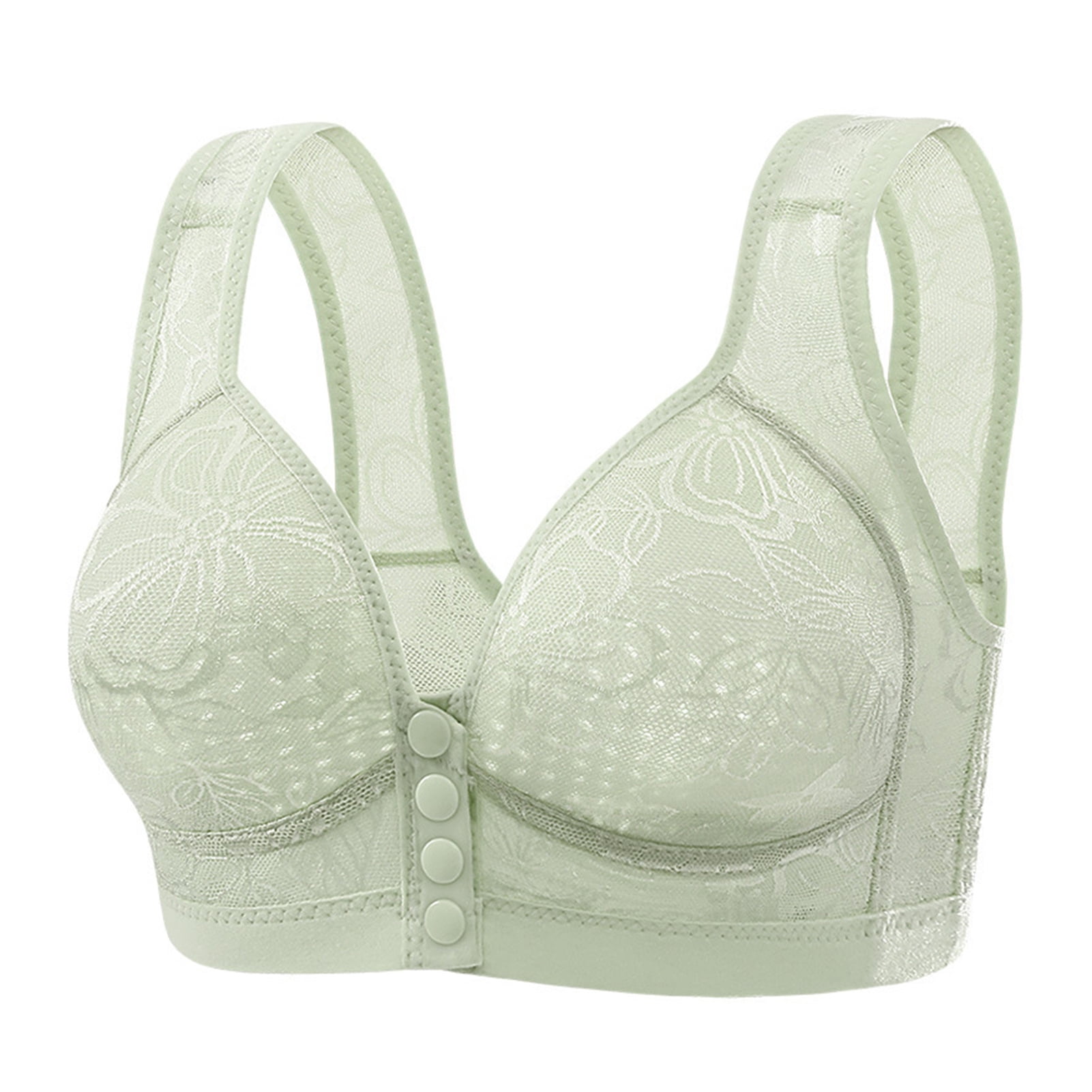 Mid-aged Women Bra Elastic Front Button Closure Floral Lace Shockproof ...