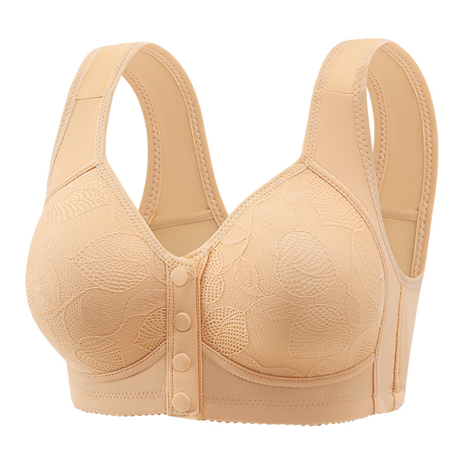 Mid-aged Women Bra Elastic Front Button Closure Leaf Lace Thin ...