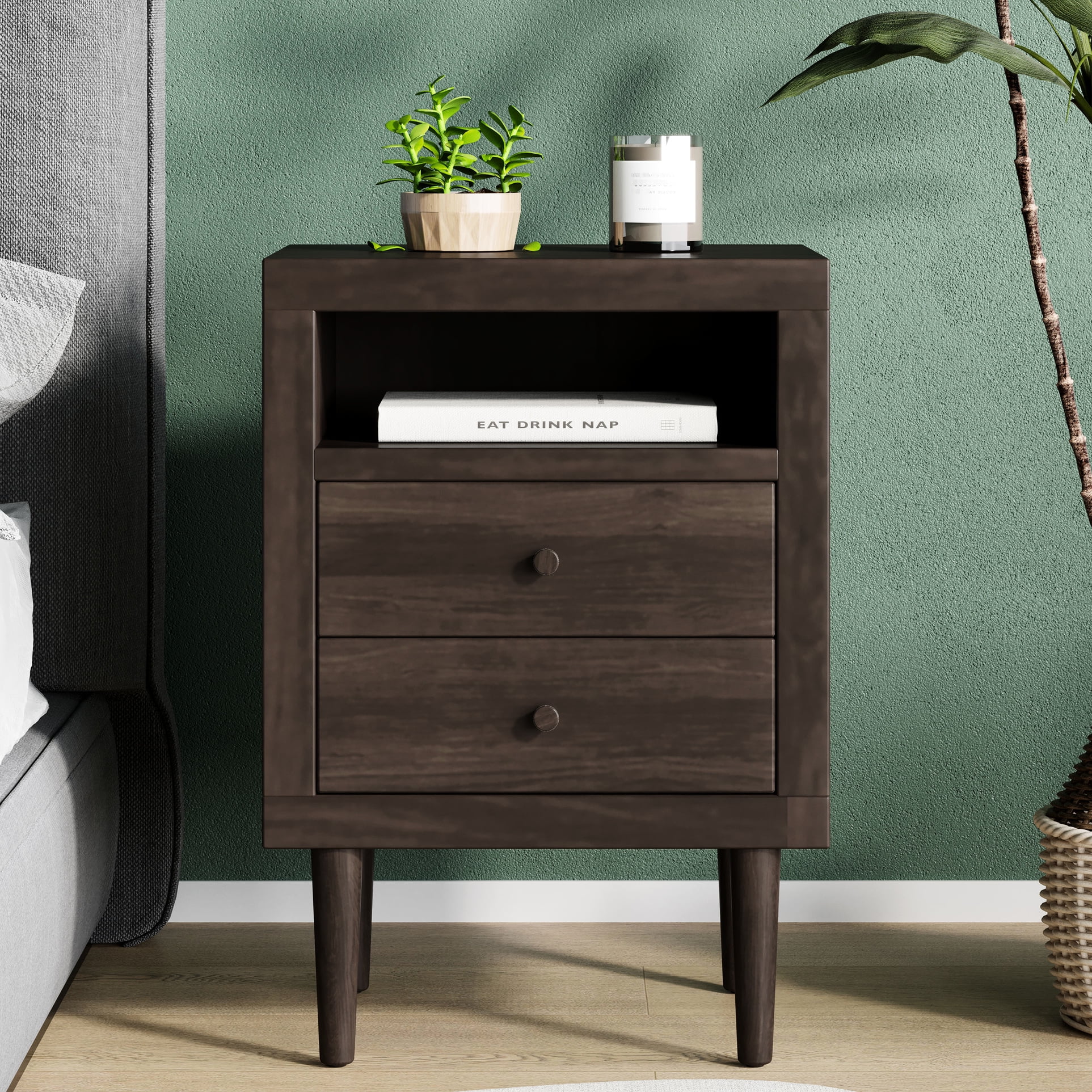 Mid-century 2 Nightstand, Faux Wood Marked, Walnut Color Revealing ...