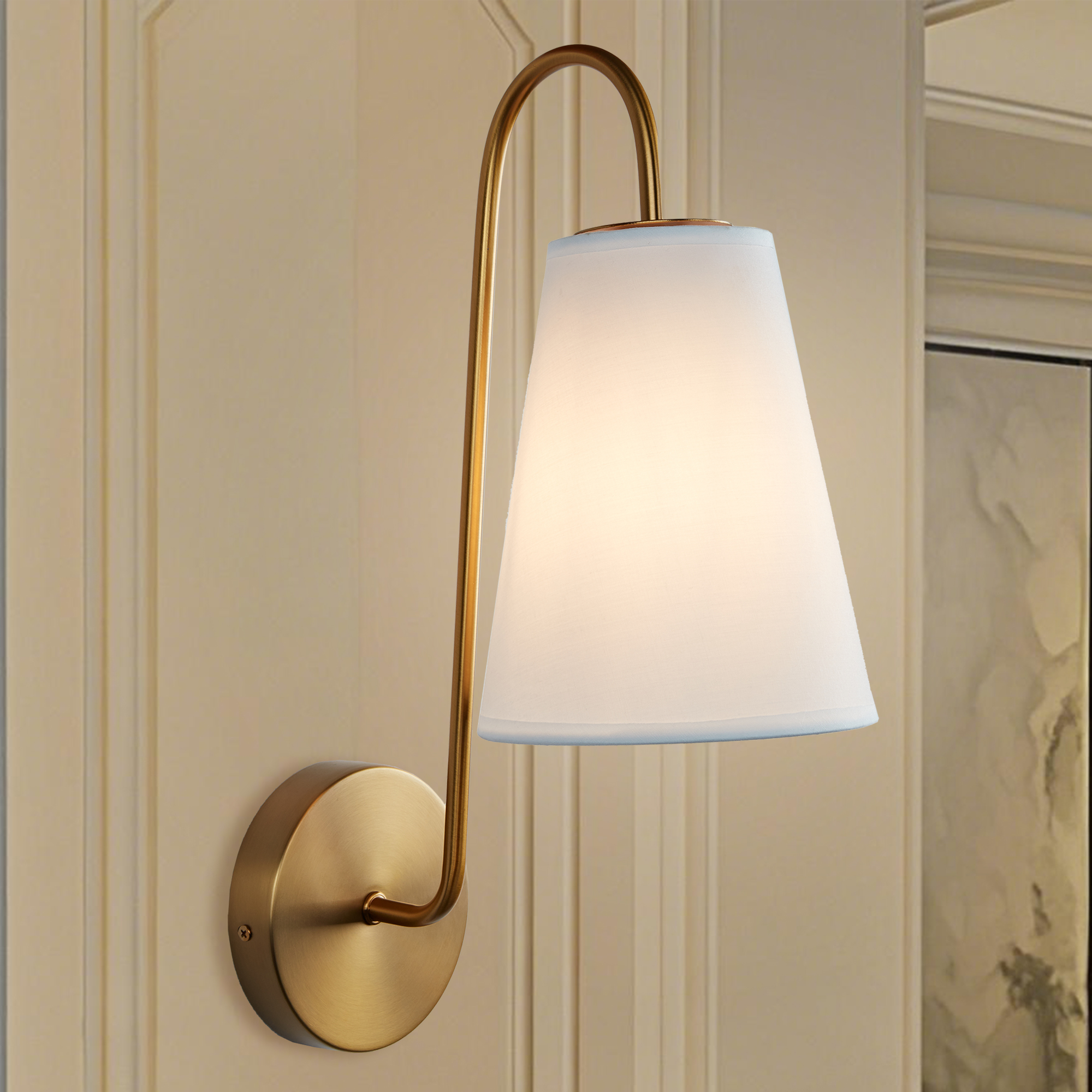 Mid-century Cylindrical Ivory Linen Shade wit Metal Vanity Light ...