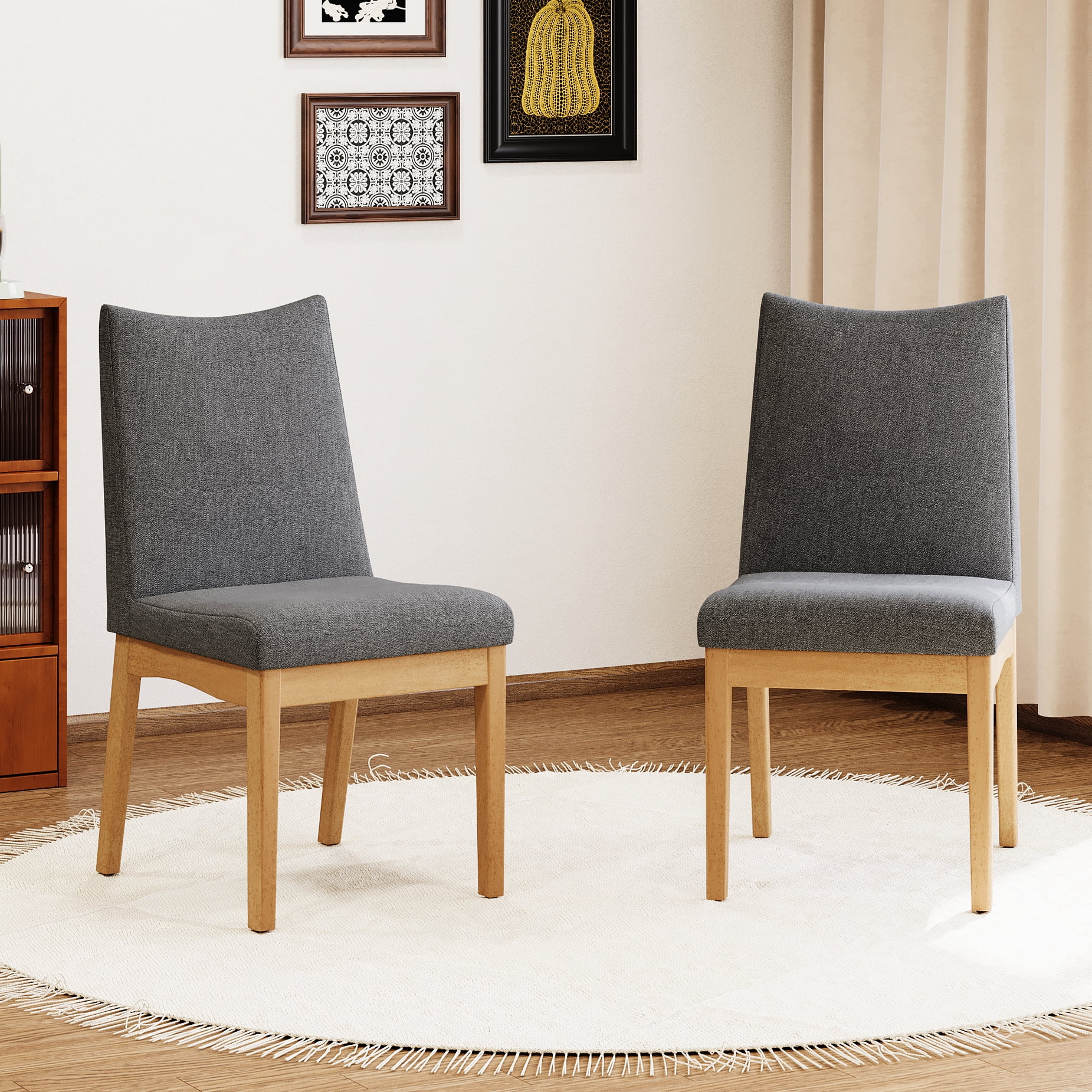 Mid-century Dining Chair 2 - Dark Grey Fabric, Stunning Wood Frame With ...