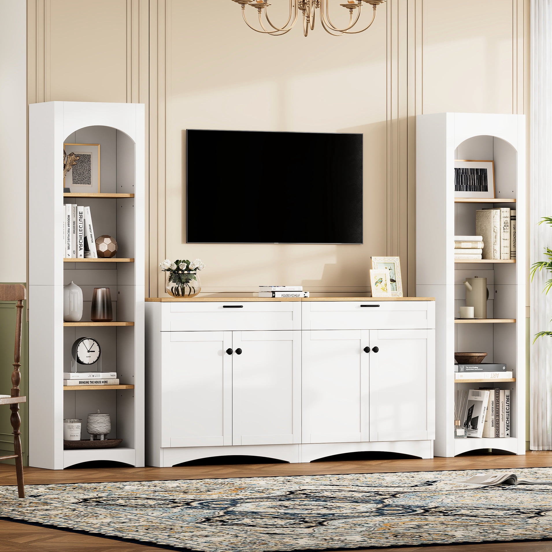 Mid-century Entertainment Center With Rustic Look, Storage Cabinet For ...