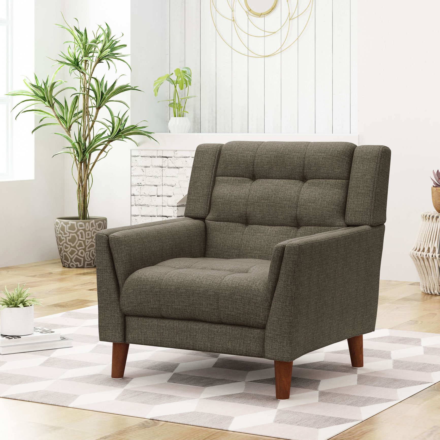 Mid-century Fabric Armchair / Relax in Living Room / Waffle Stitch for ...