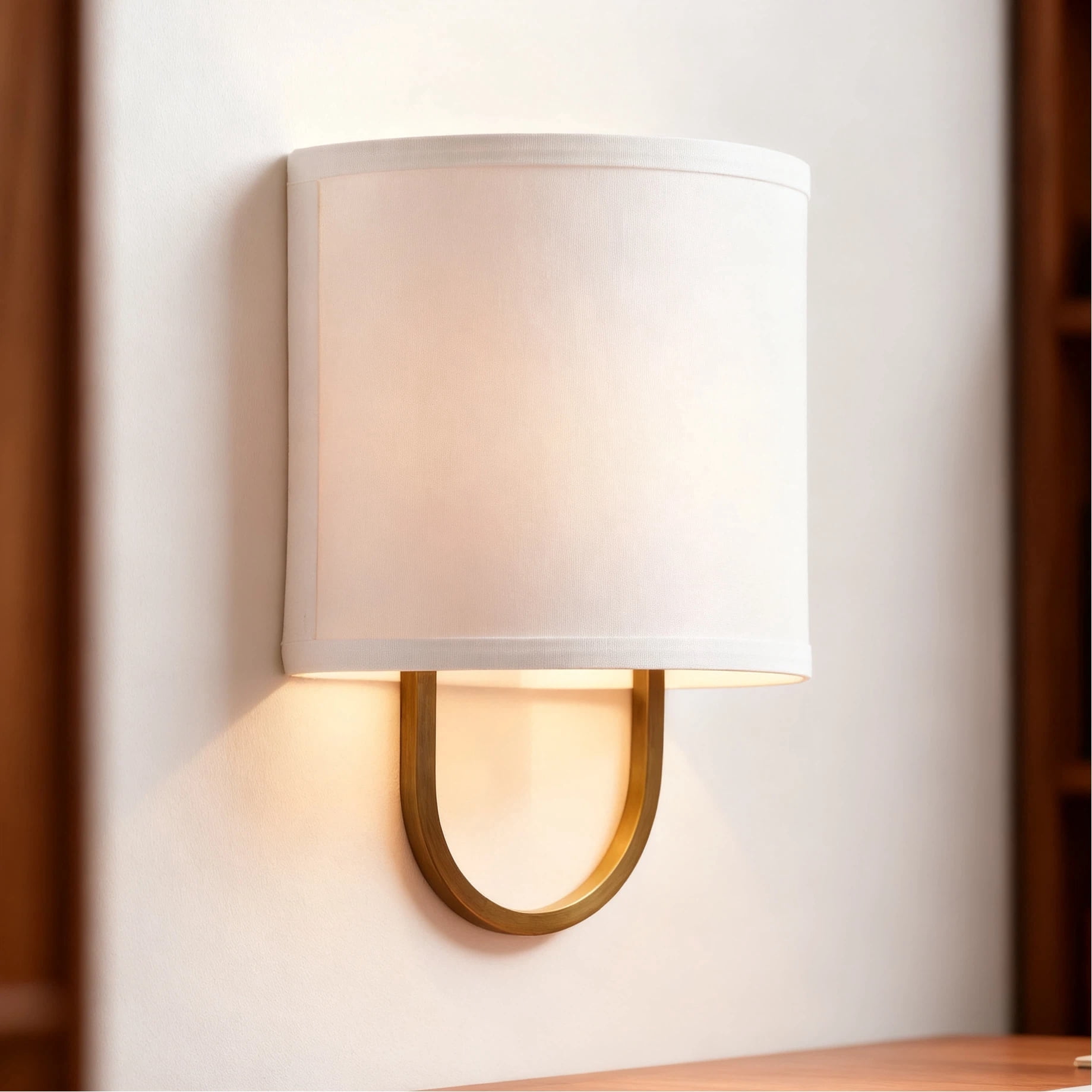 Mid-century Ivory Linen Shade with Metal Wall-Mounted Sconce, Unique ...