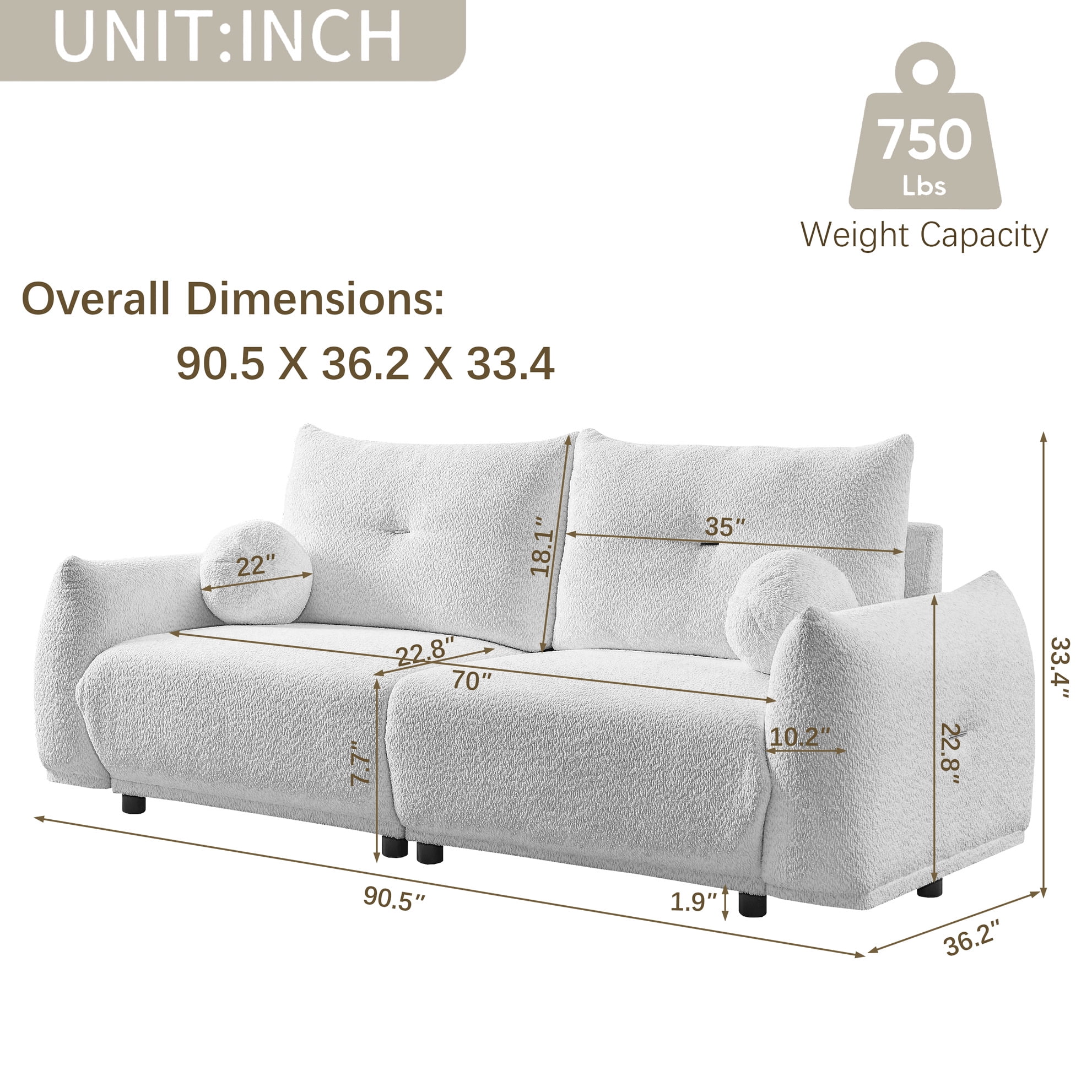 Mid-century Lamb's Wool 2 - Foam And Spring Packs, Beige With Hardwood ...