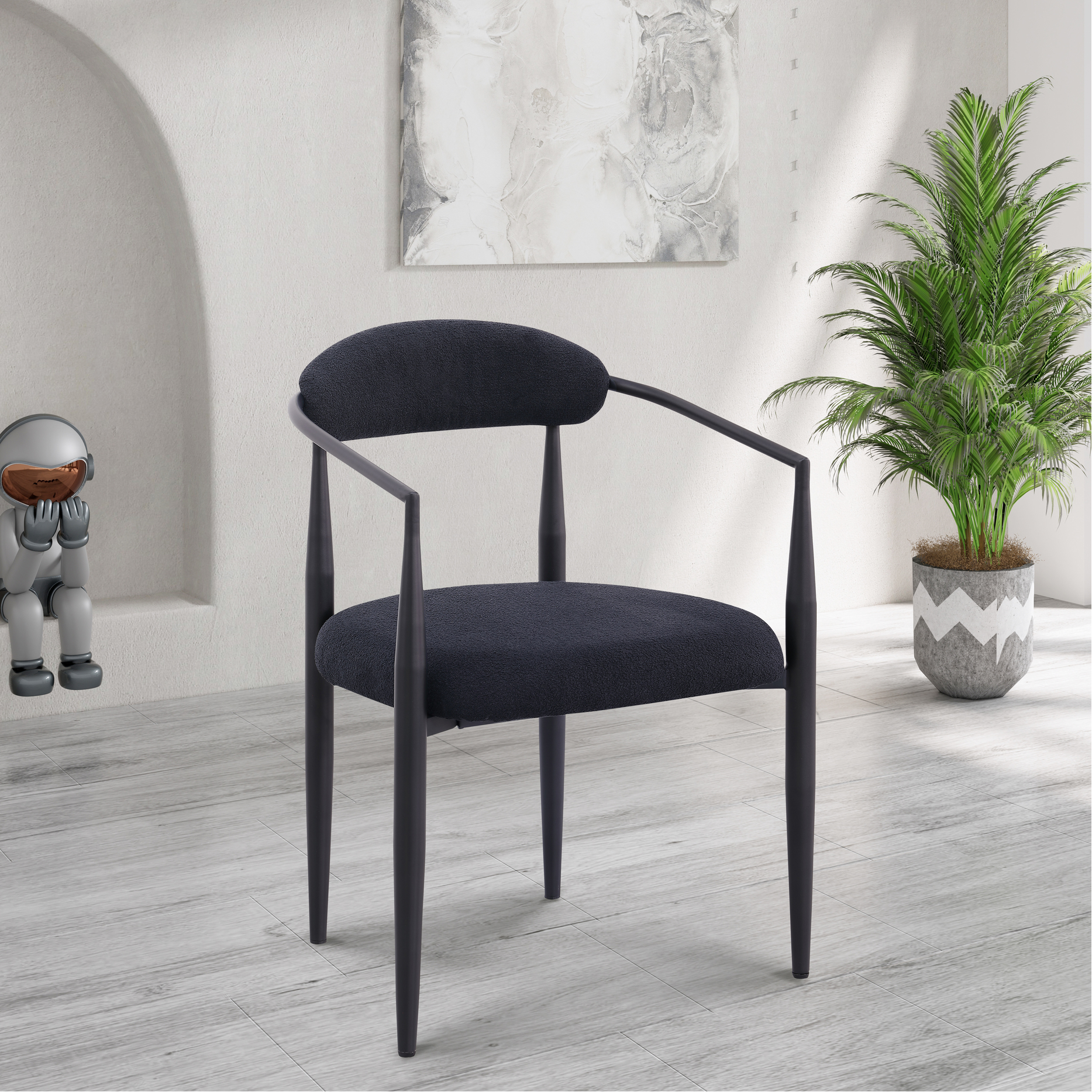 Mid-century Modern Kitchen Dining Chairs Of 2, Soft Upholstery, Black ...