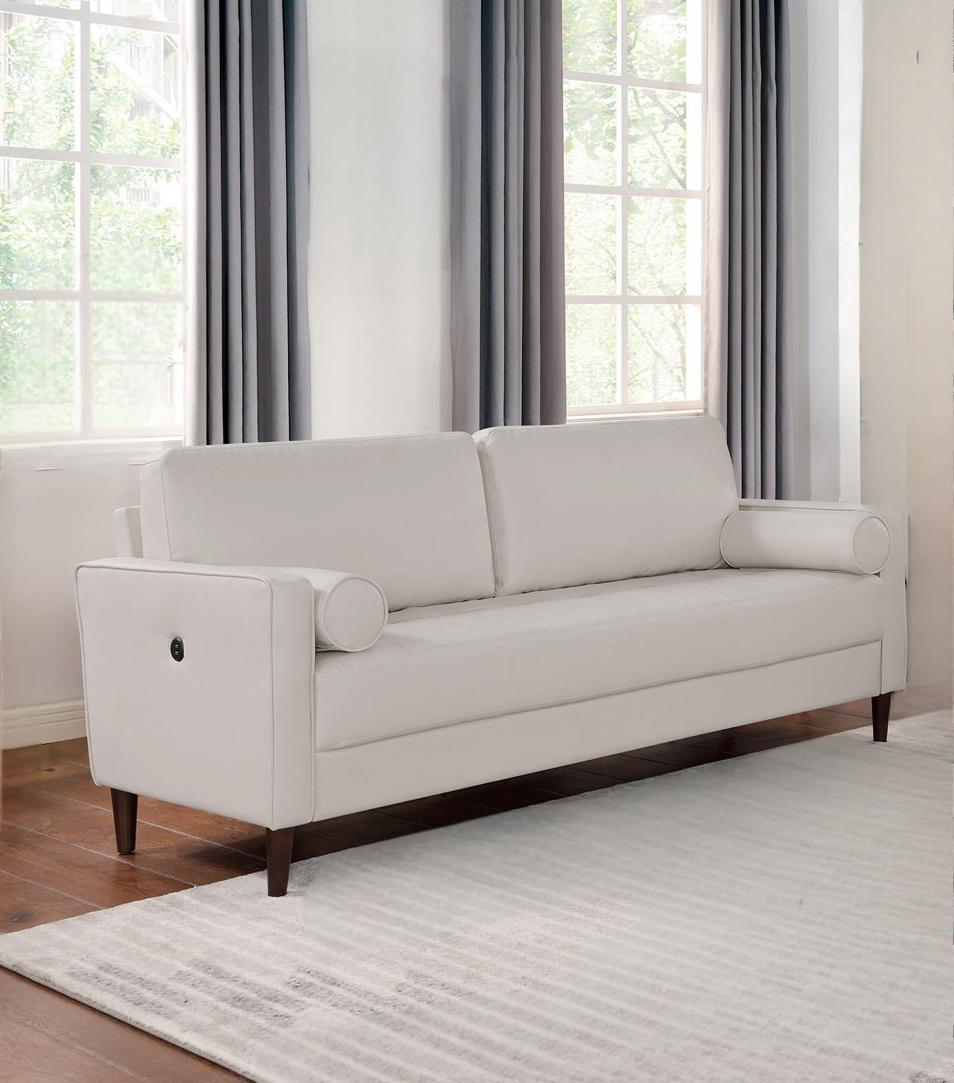 Mid-century Modern Leatherette Sofa，Off-White - Walmart.com