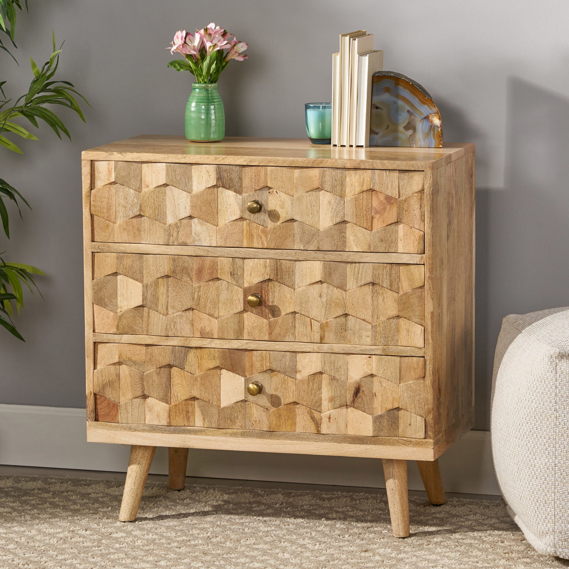 Mid-century Modern Mango Wood 3 Chest With Appealing 3d Weave Of 3 ...