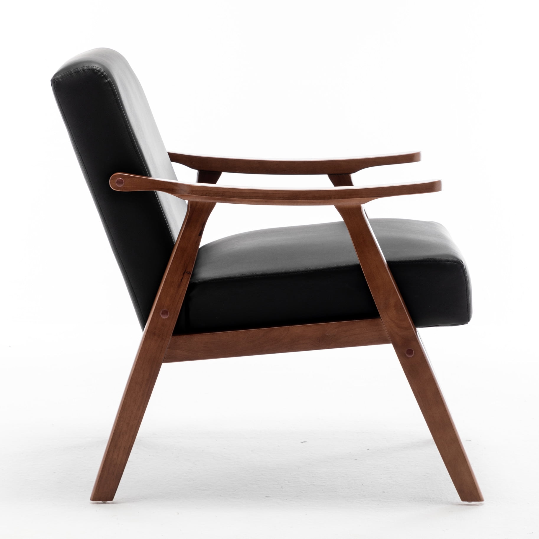 Mid-century Modern Solid Wood Chair With Back Support Pad, Pu Leather ...