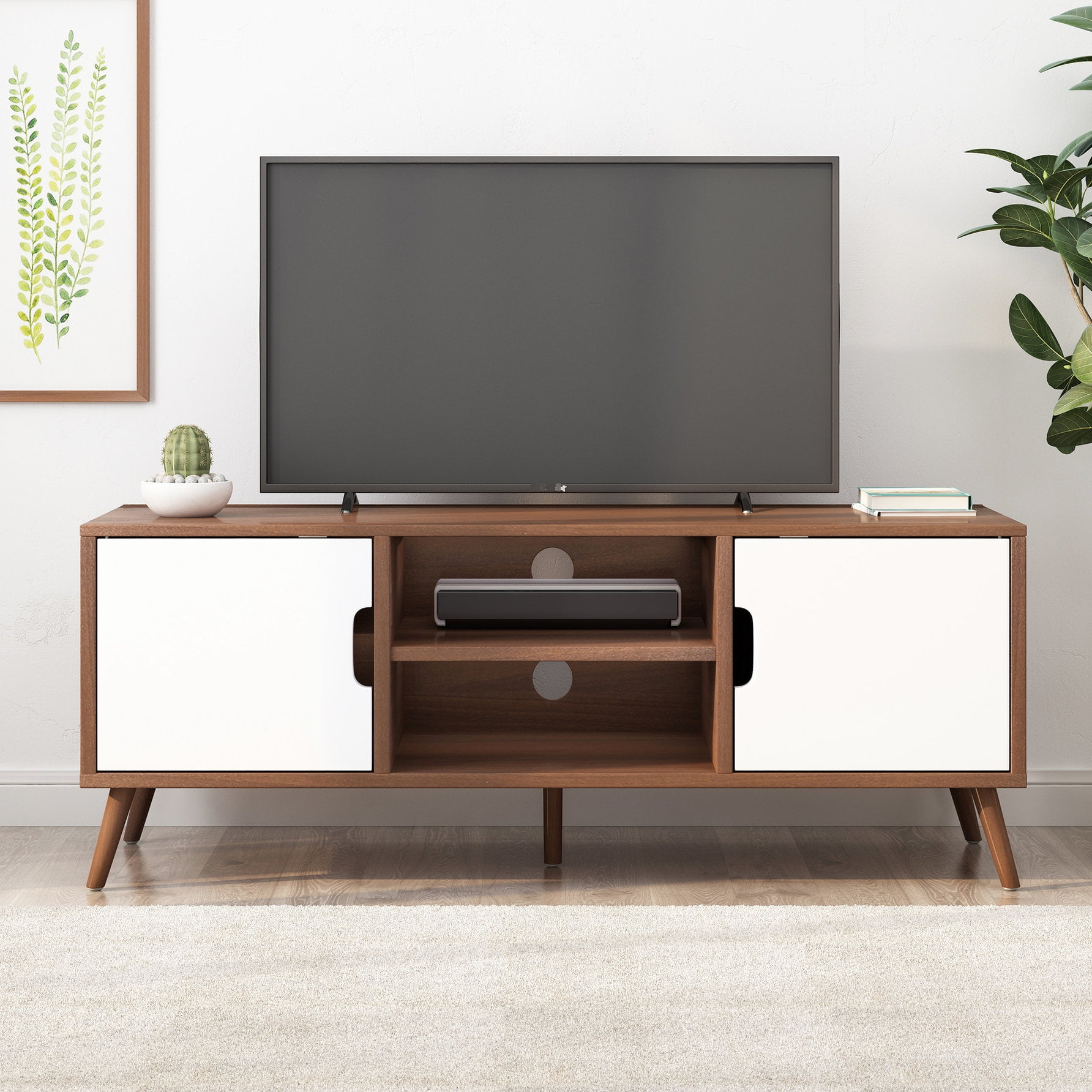 Mid-century Modern TV Stand | Real & Faux Wood Materials | Staggered ...