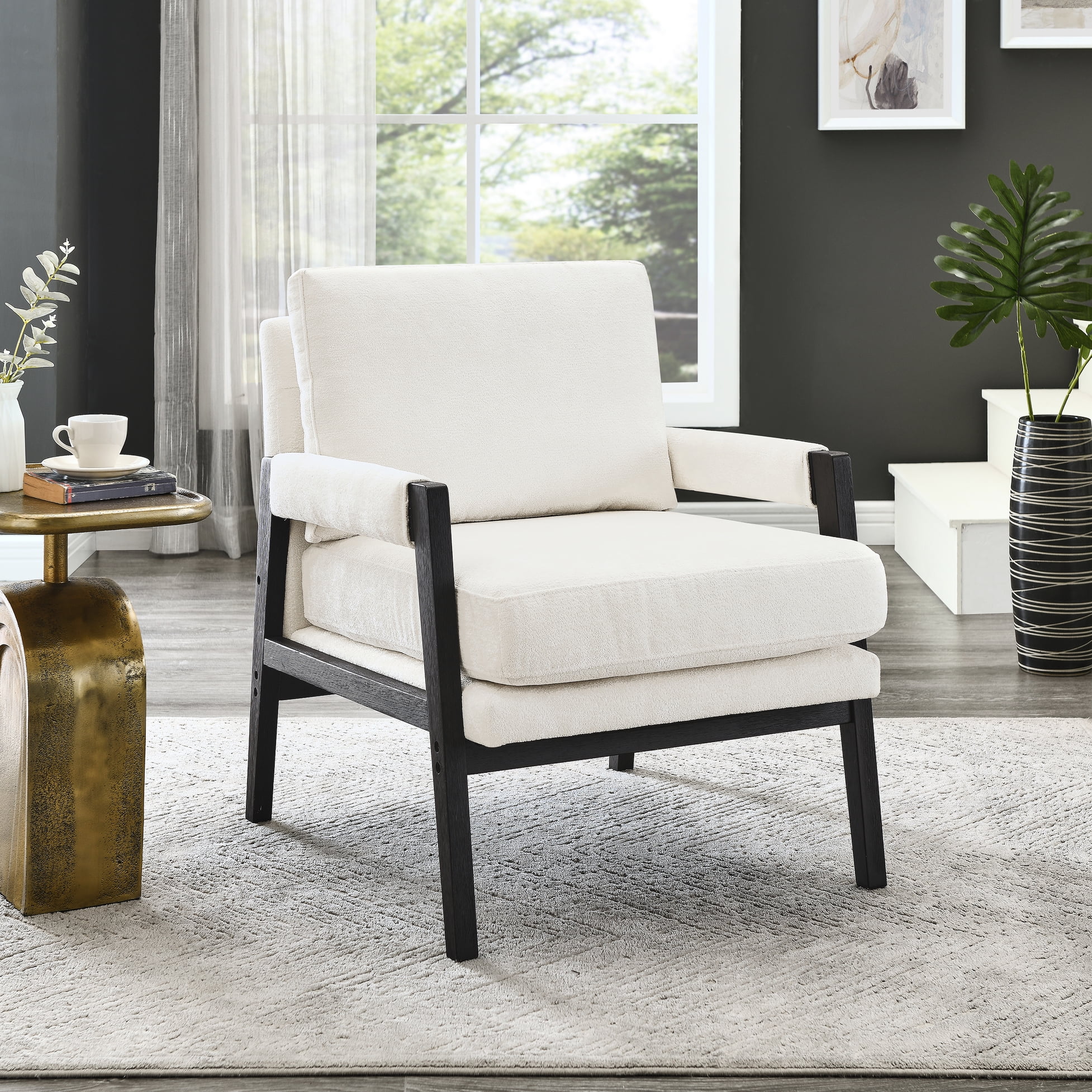 Mid-century Style Chenille Arm Rest Chair - Comfortable Padding, Base ...