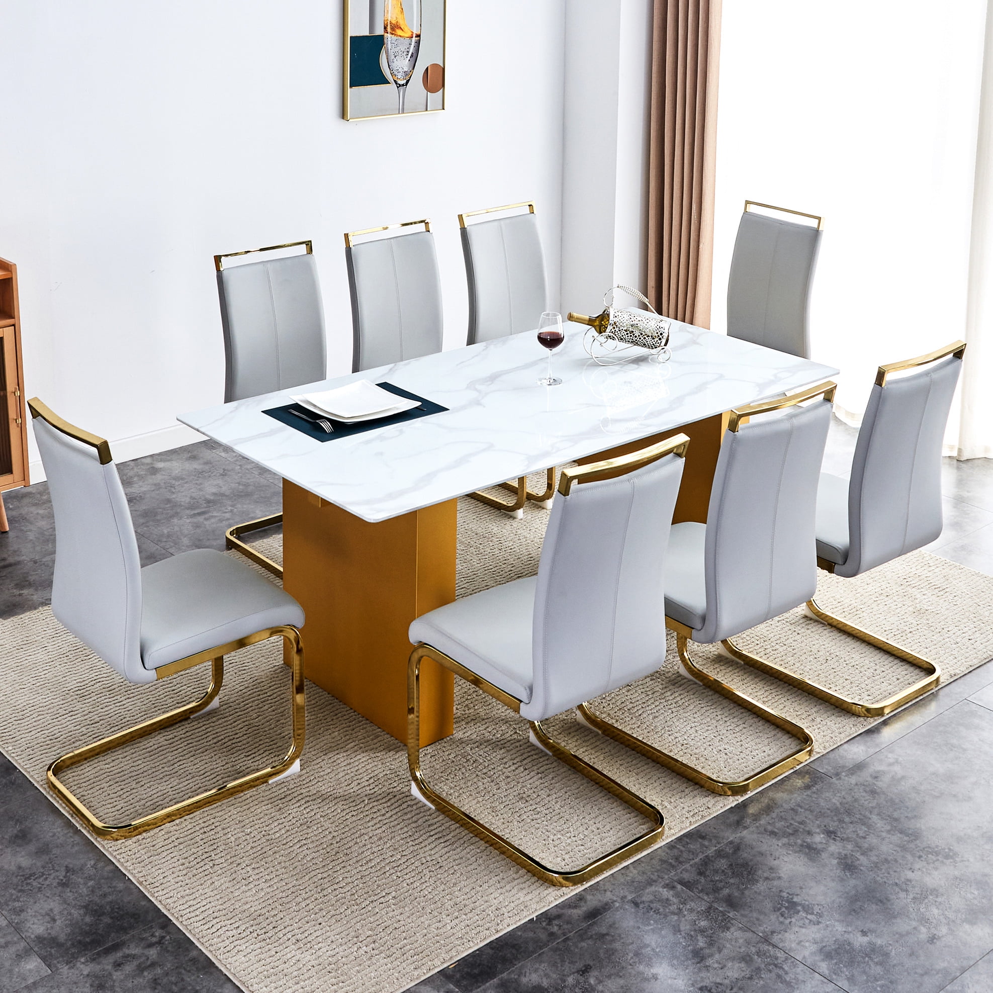 Mid-century Style Dining Table And Chair : Rectangular Glass Top 8 ...